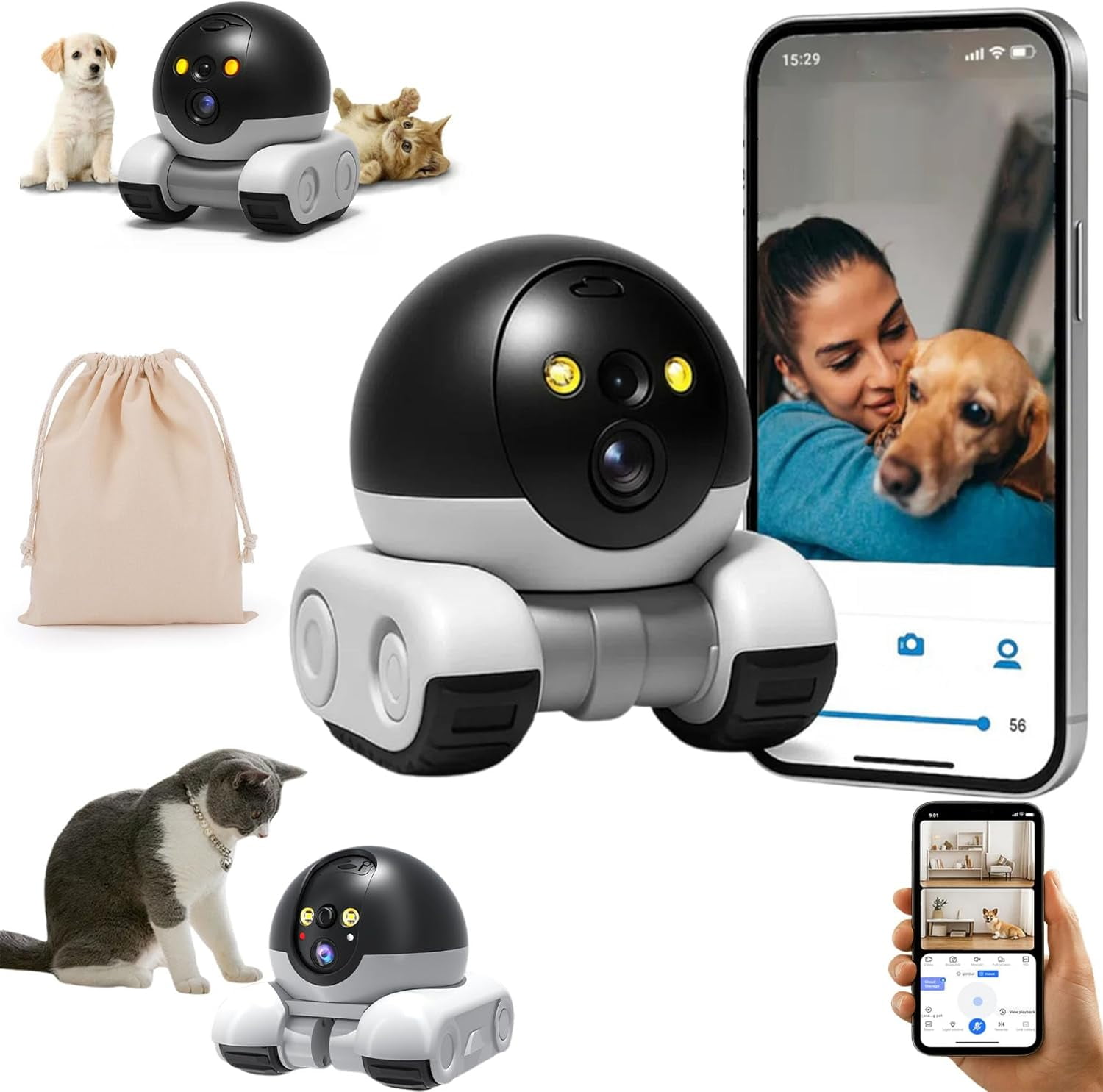 DistanceBot Pro, DistanceBot - Indoor Movable Security Cameras, 4k Dual-Lens Patrol Camera with ...