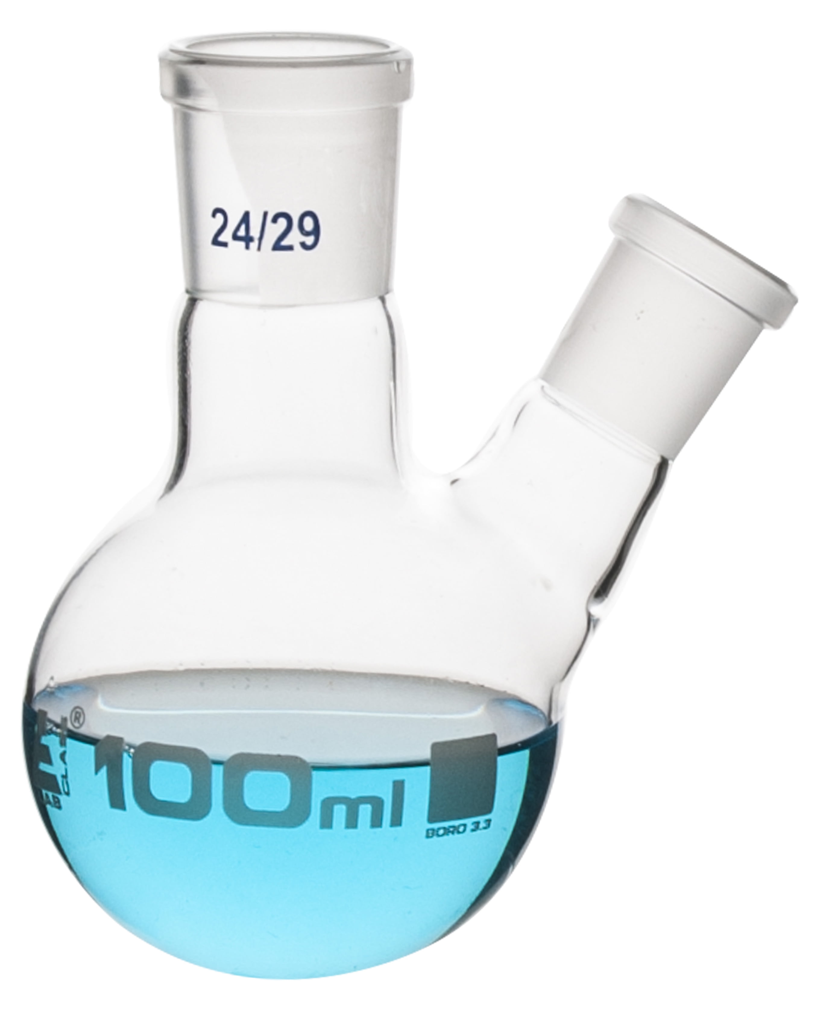 Distilling Flask, 100ml - Oblique Neck with 24/29 Joint - Side Socket ...