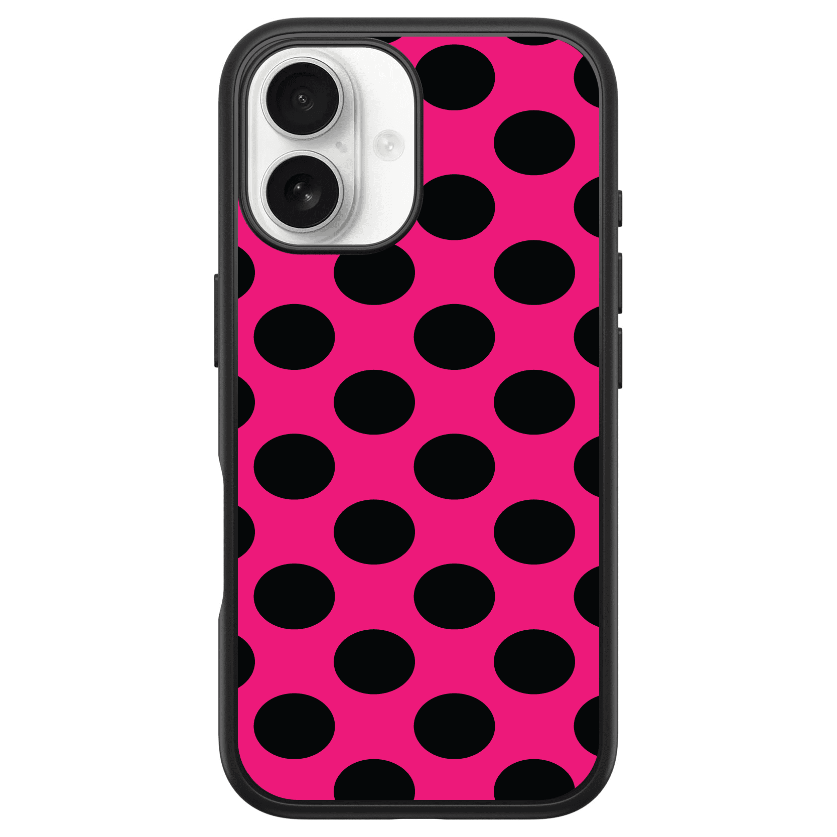 DistinctInk Custom OtterBox Symmetry for iPhone 16 - Custom Black Case - Black & Hot Pink Polka ...