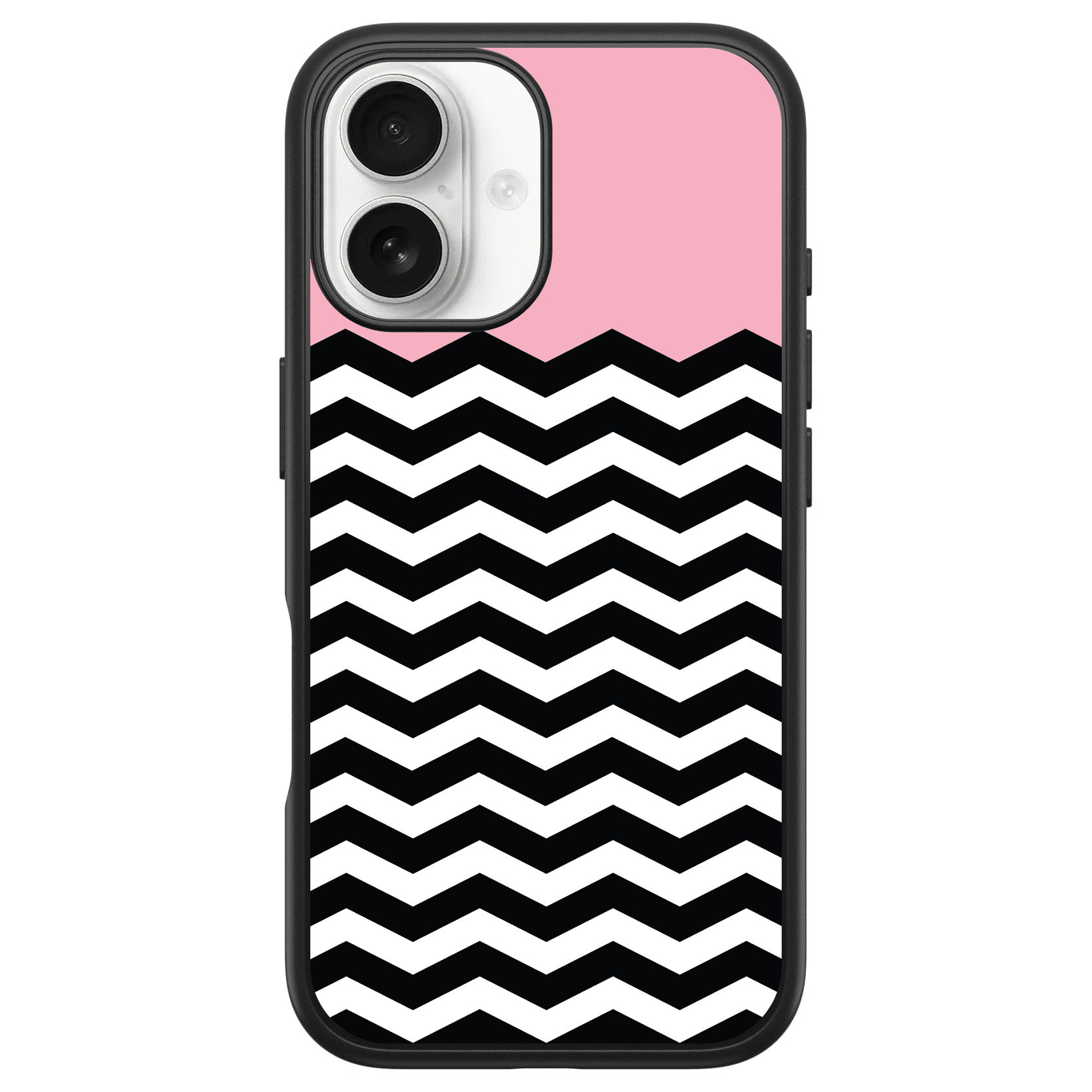 DistinctInk Custom OtterBox Symmetry for iPhone 16 - Custom Black Case - Black White Pink ...