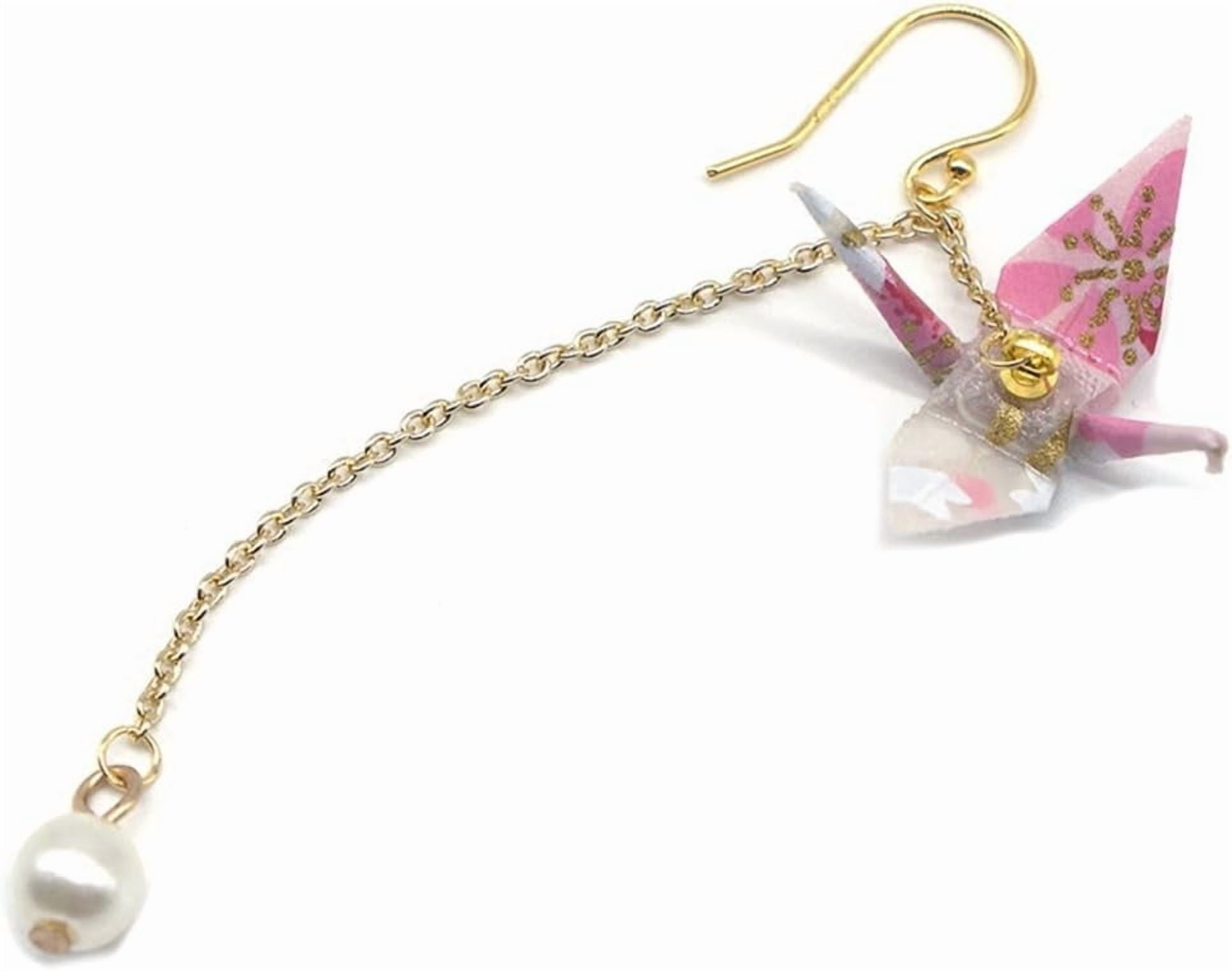 Distinctive Manually Crafted Origami Paper Crane Sakura Pink Quality Sterling Silver Drop ...