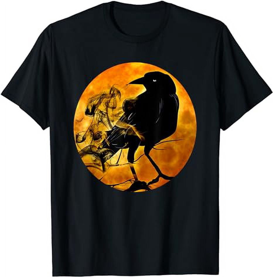 Distinctive Orange and Black Raven Crow Against Full Moon T-Shirt ...