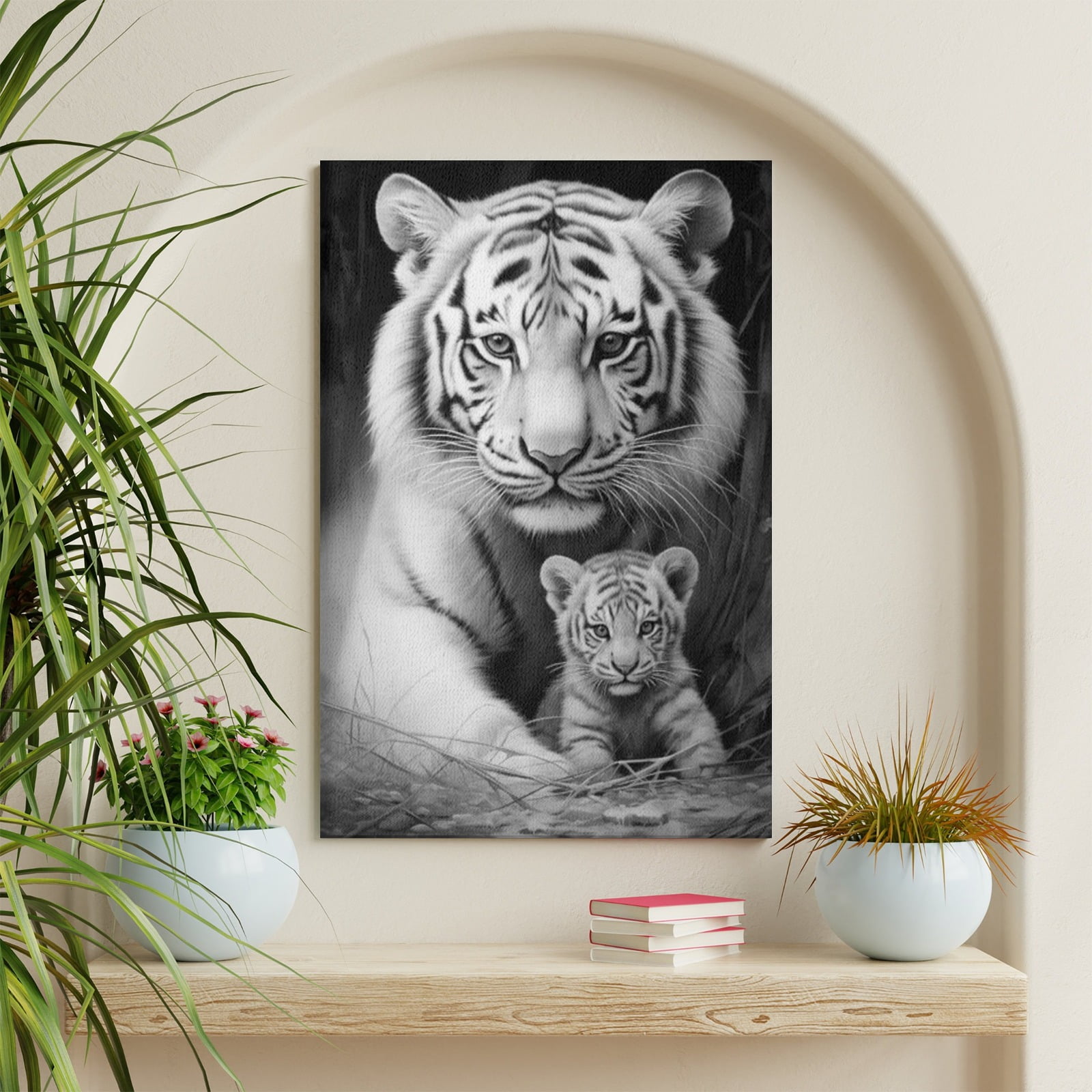 Distiny Black and White Tiger Canvas Wall Art Tiger Mom with Cub ...