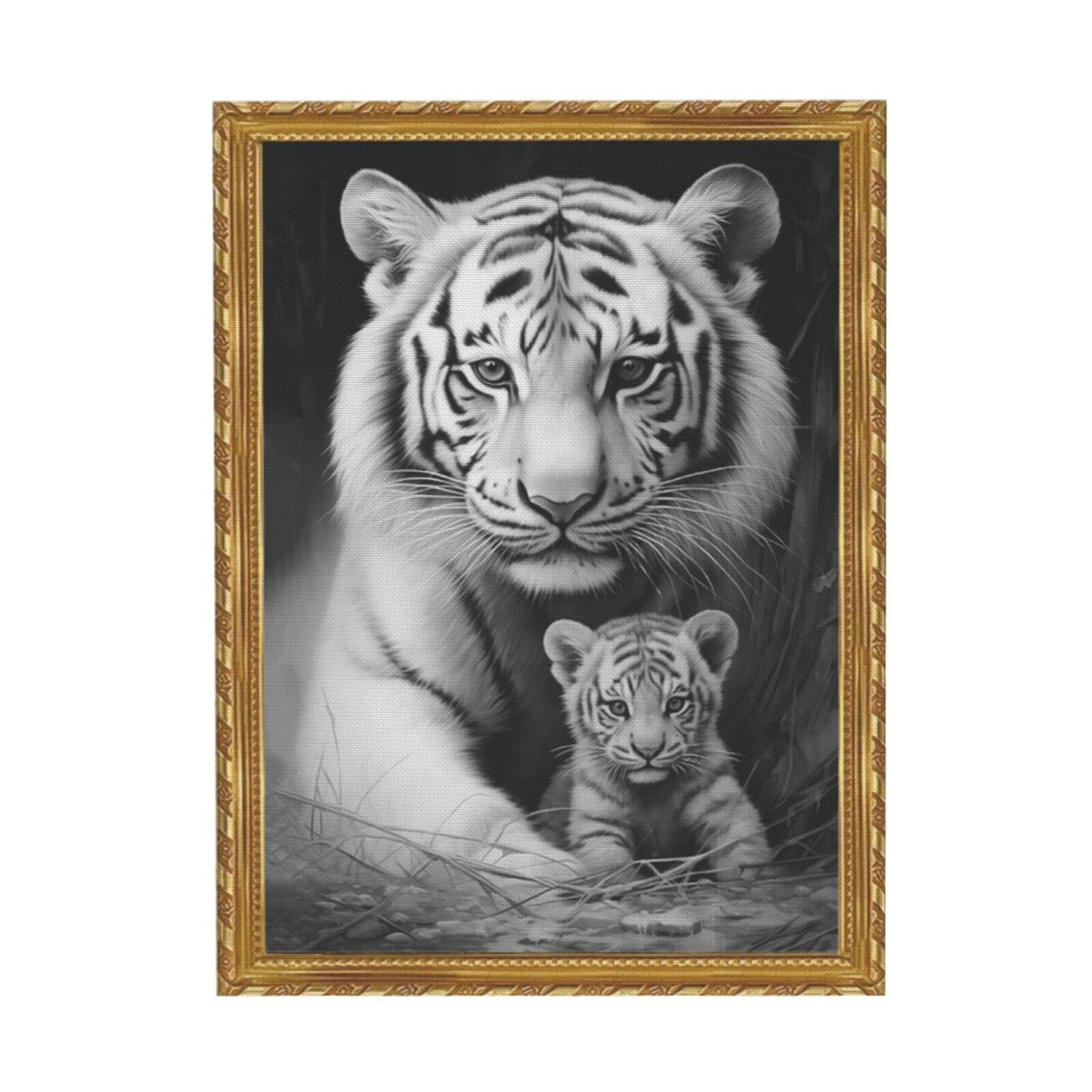Distiny Black and White Tiger Canvas Wall Art Tiger Mom with Cub ...