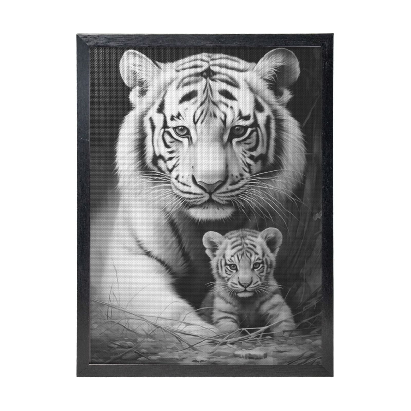 Distiny Black and White Tiger Canvas Wall Art Tiger Mom with Cub ...