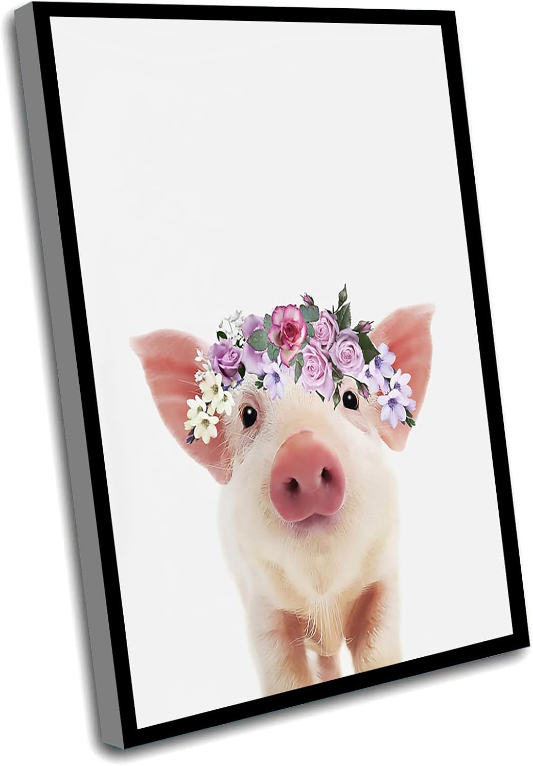 Distiny Canvas Nursery Wall Art,Piglet With Flower Crown Print,Farm ...