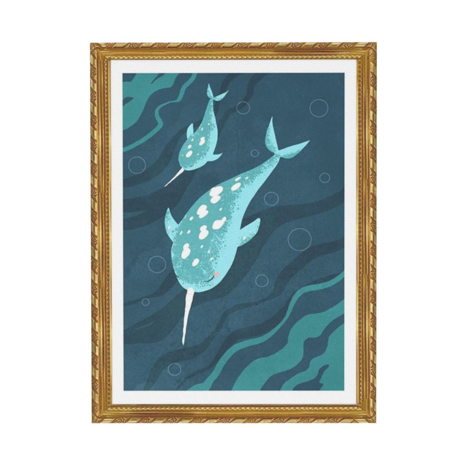 Distiny Canvas Wall Art Animals Framed Wall Art Prints 'Narwhals' Poster for Bedroom Living Room ...