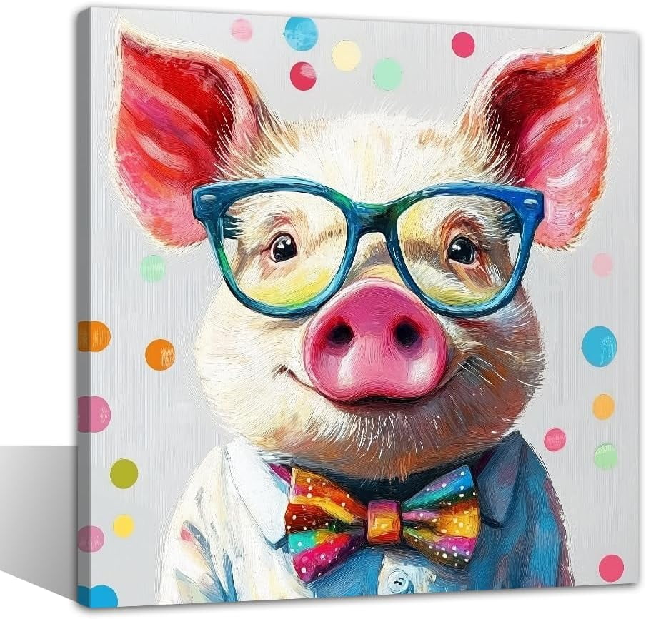 Distiny Colorful Pig Canvas Wall Art Funny Pig with Glasses Paintings ...