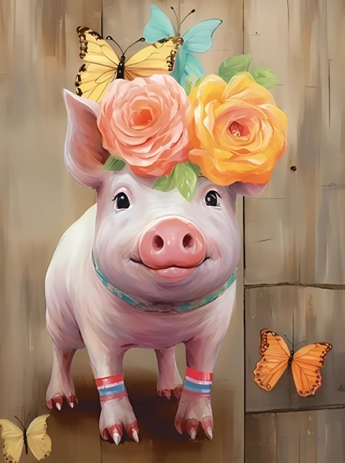 Distiny Cute Pig Poster Wall Art Funny Piggy With Flowers Pictures ...