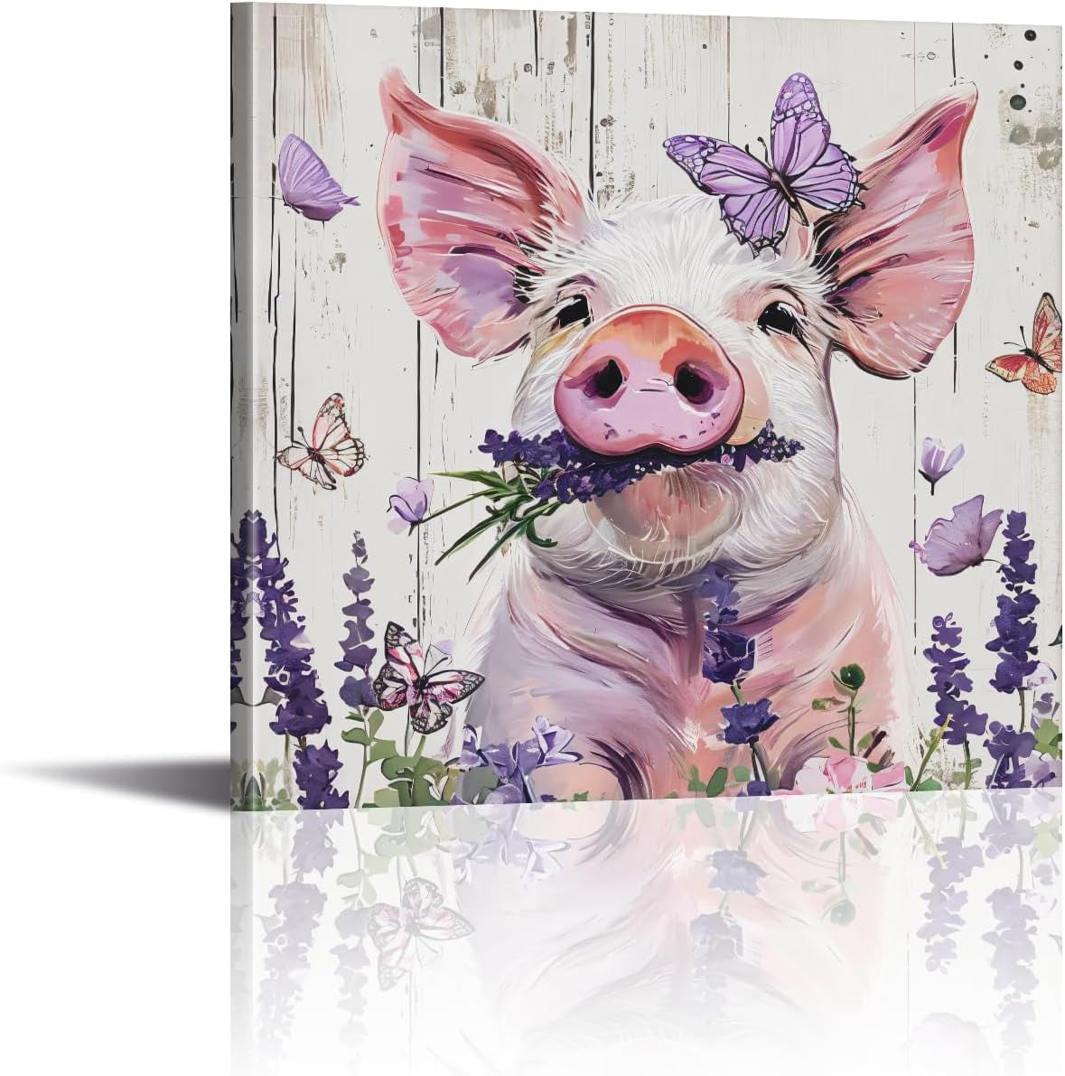 Distiny Cute Pig Wall Art Piglet with Lavender Canvas Prints Funny Farm ...