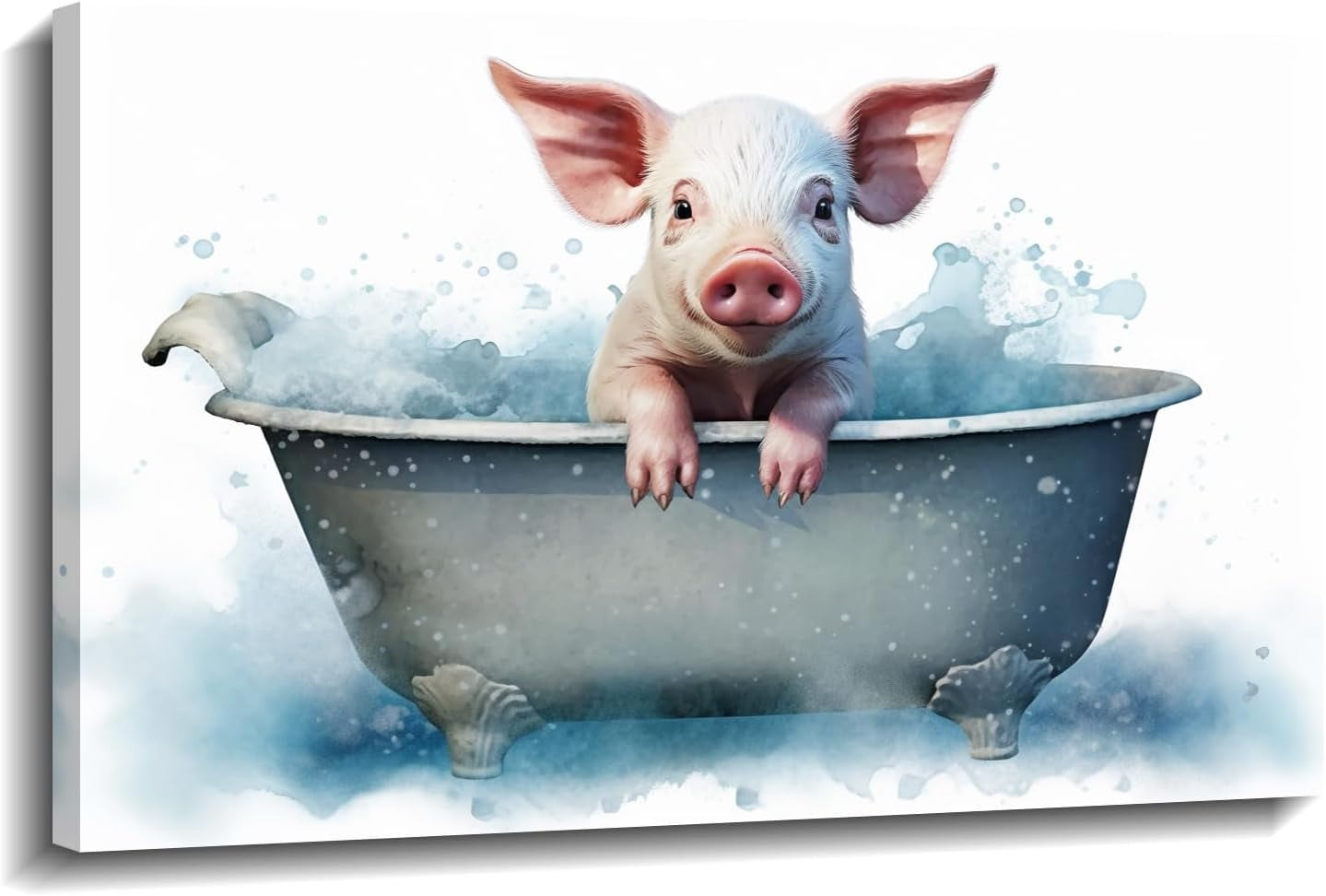 Distiny Funny Pig Bathroom Canvas Wall Art Cute Pig in Bathtub Picture White Poster Farmhouse ...