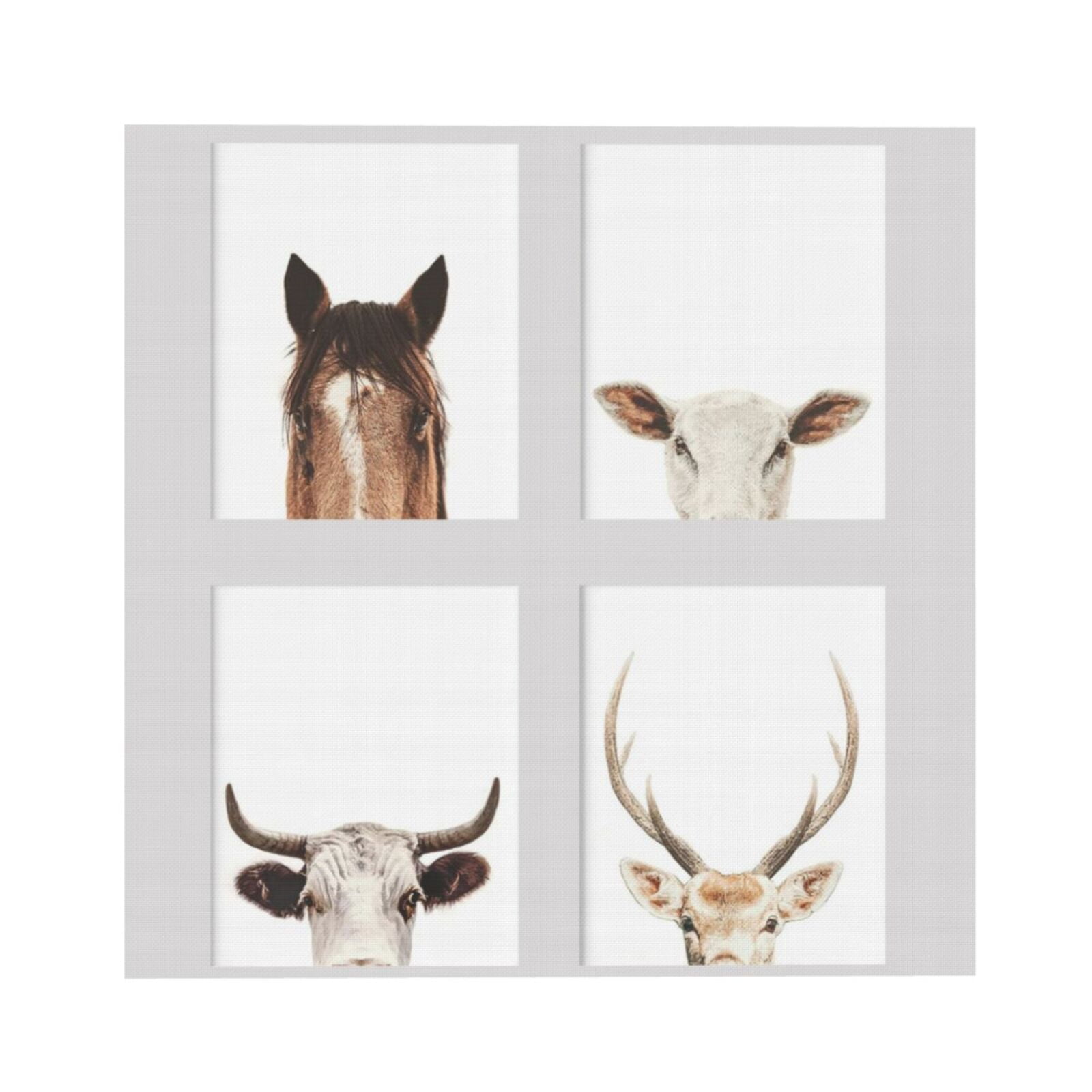 Distiny Horse Deer Cow and Pig Pictures Wall Decor, Set of 4 Rustic ...