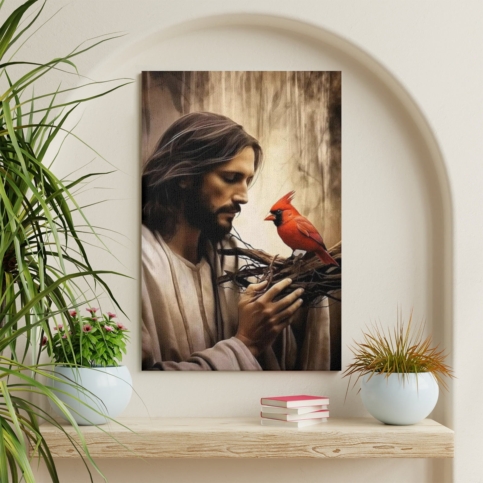 Distiny Jesus Canvas Wall Art Jesus with Red Bird Bright Red Picture ...