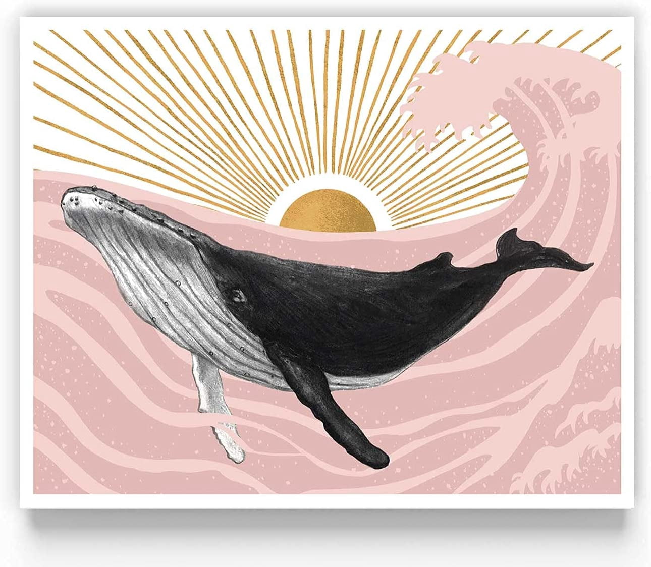 Distiny Nautical Wall Decor Whale Art Print Ocean Waves Sunset Sea ...