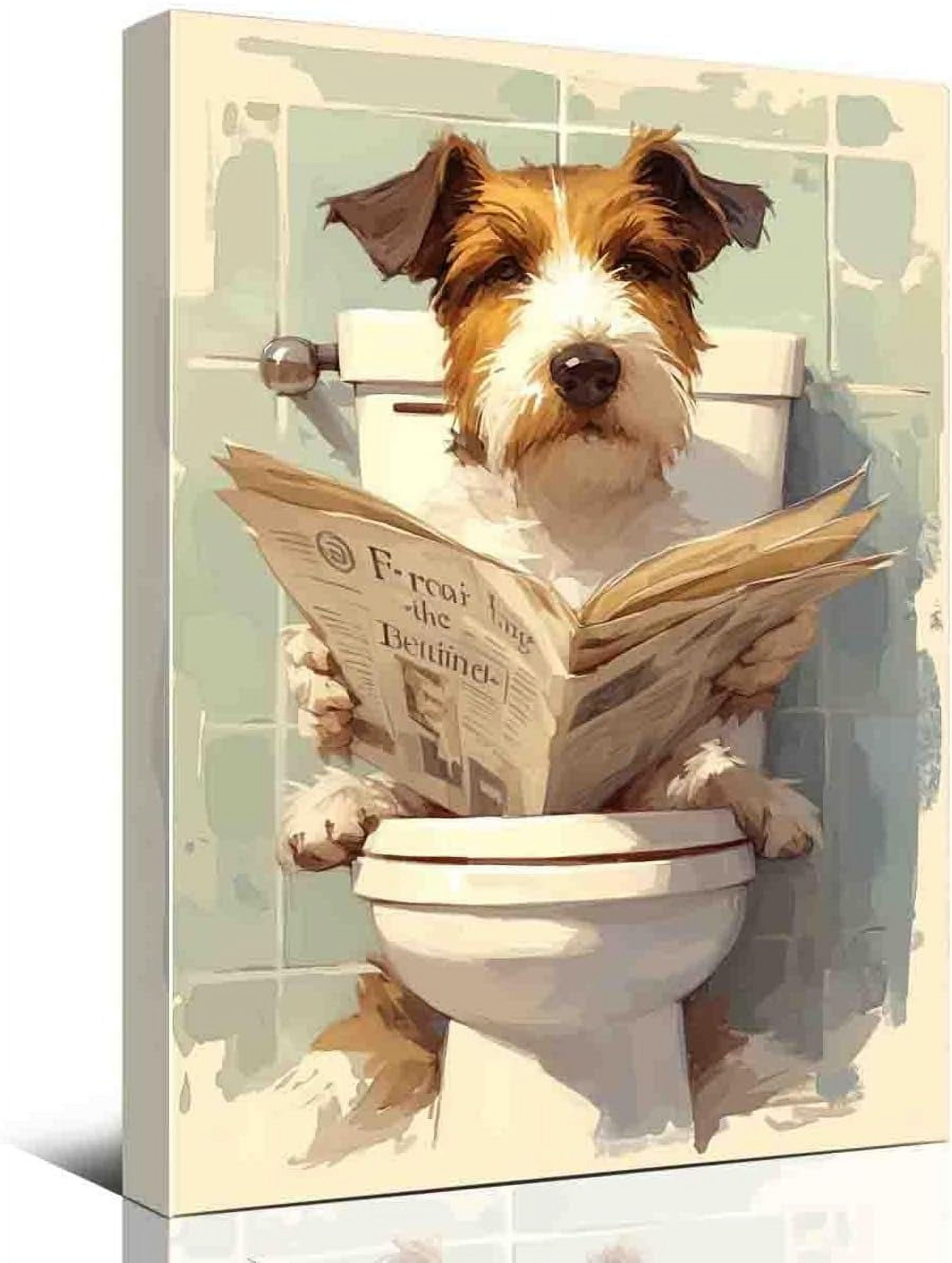 Distiny Original-Wire Fox Terrier Wall Art,Funny Bathroom Decor,Terrier in Toilet,Animal in ...