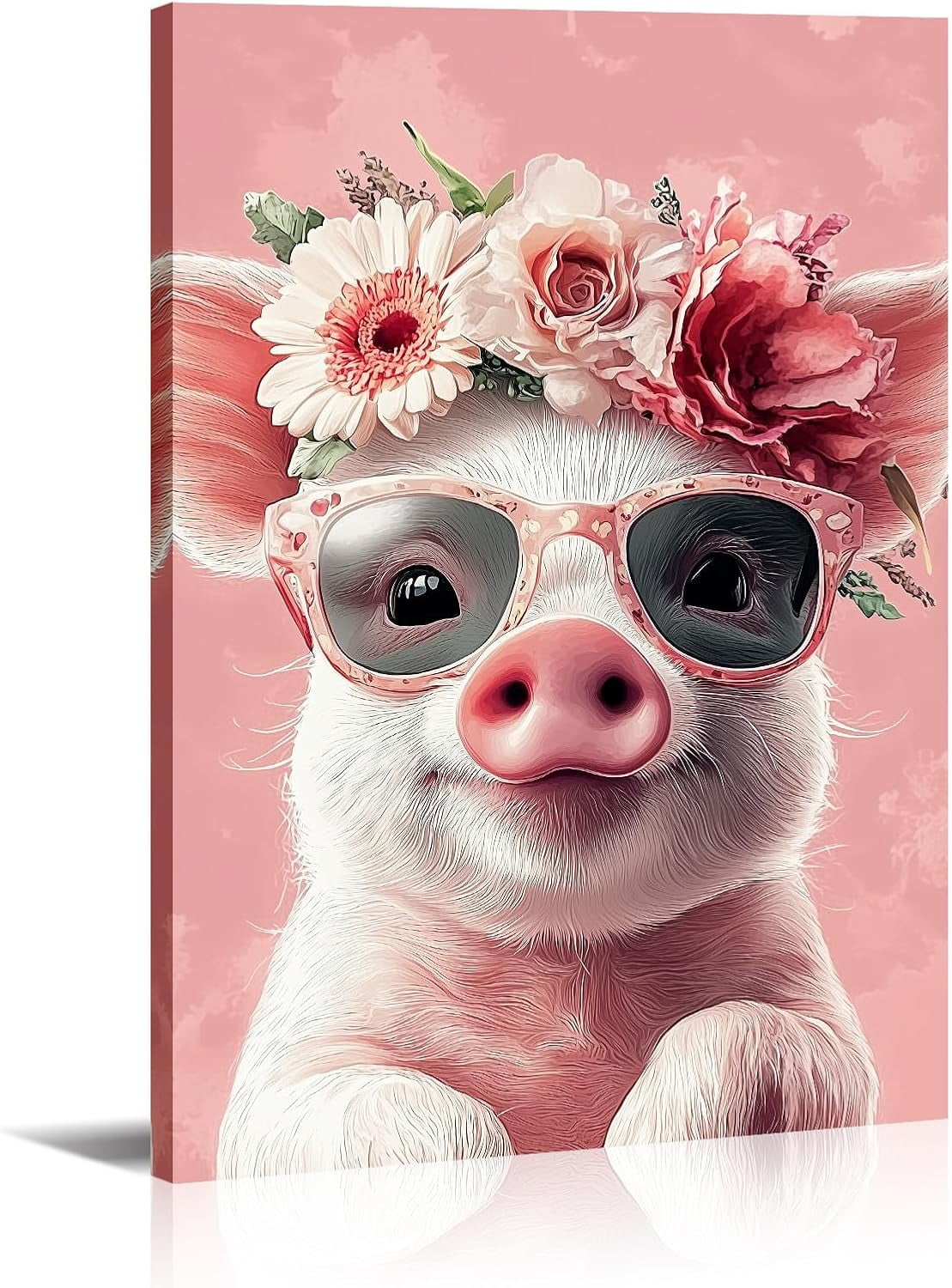 Distiny Pig Canvas Wall Art Pink Posters Funny Pig with Glasses and ...