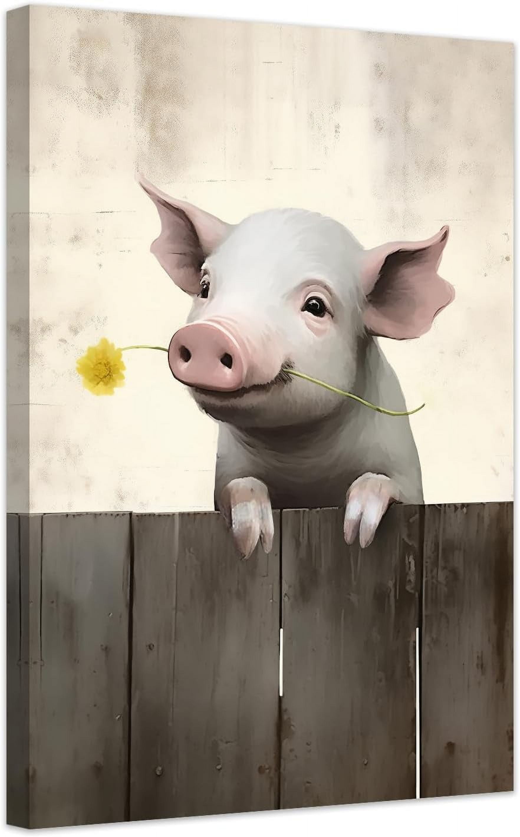 Distiny Pig Posters Canvas Wall Art Pig Picture With Yellow Flowers ...