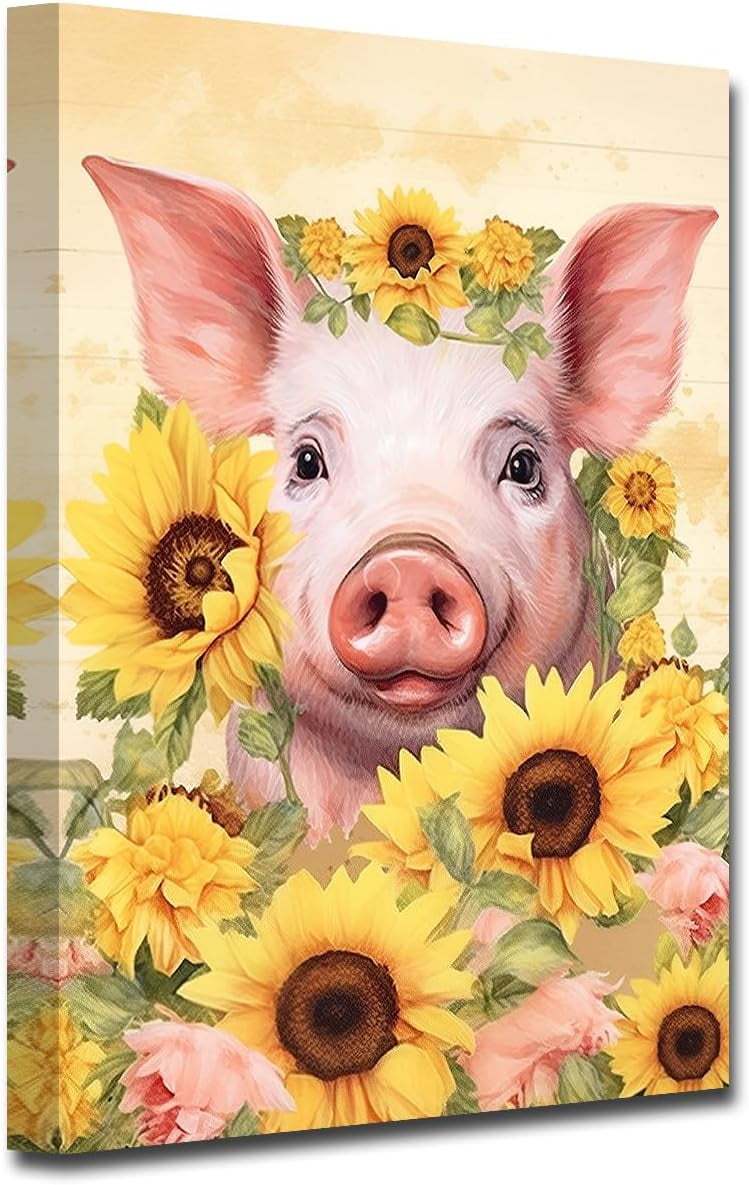Distiny Pig Wall Art Funny Pig with Sunflower Canvas Prints Farm Animal ...