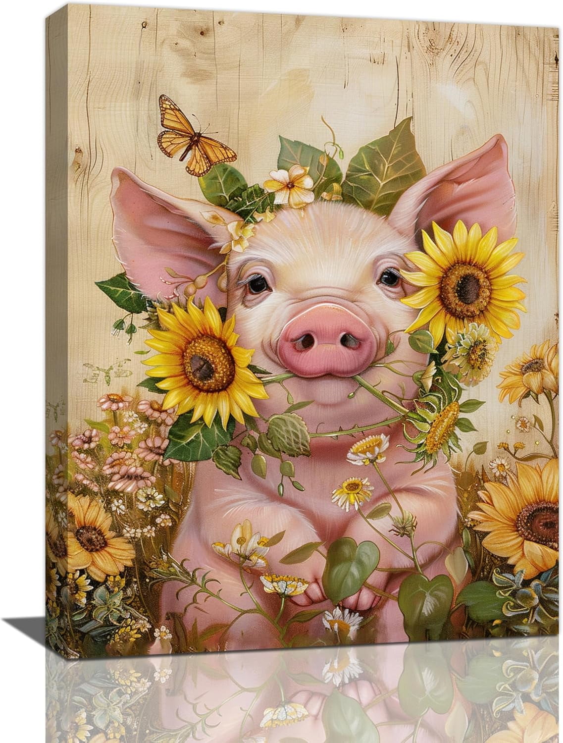 Distiny Pig Wall Decor Rustic Sunflower Farmhouse Pictures Funny Pigs ...