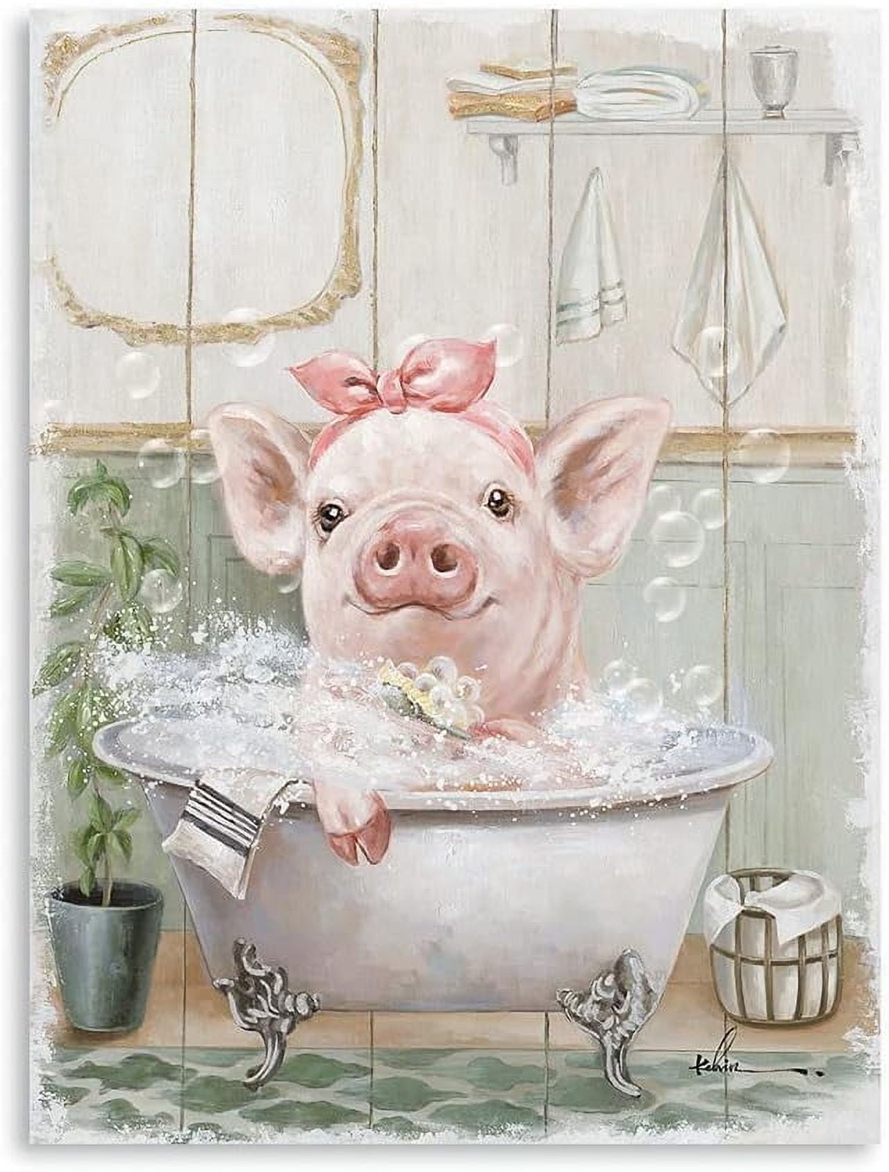 Distiny Pink Pig Bathroom Wall Art:Cute Animal Unframed for Bedroom ...