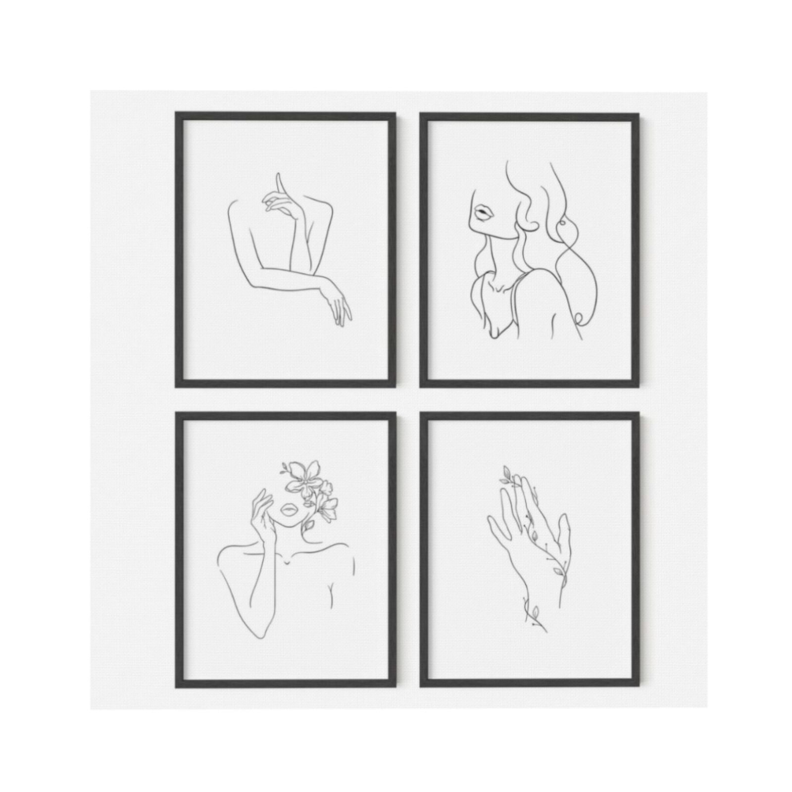 Distiny Set of 4 Unframed Aesthetic Posters Line Art Prints Apartment Decor, Minimalist Art ...