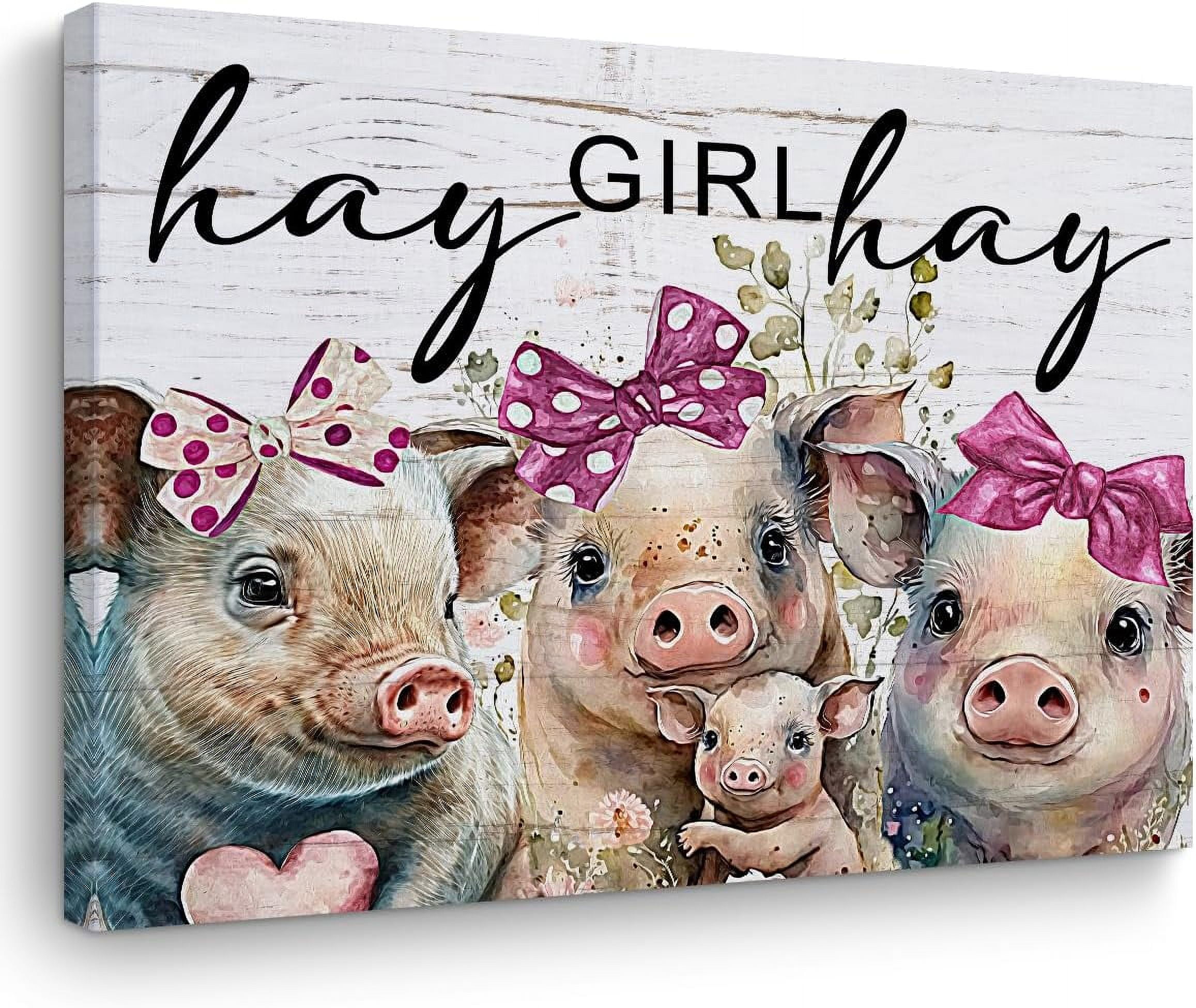 Distiny Vintage Pig Gifts Farm Animals Flowers Canvas Wall Art Unframed ...