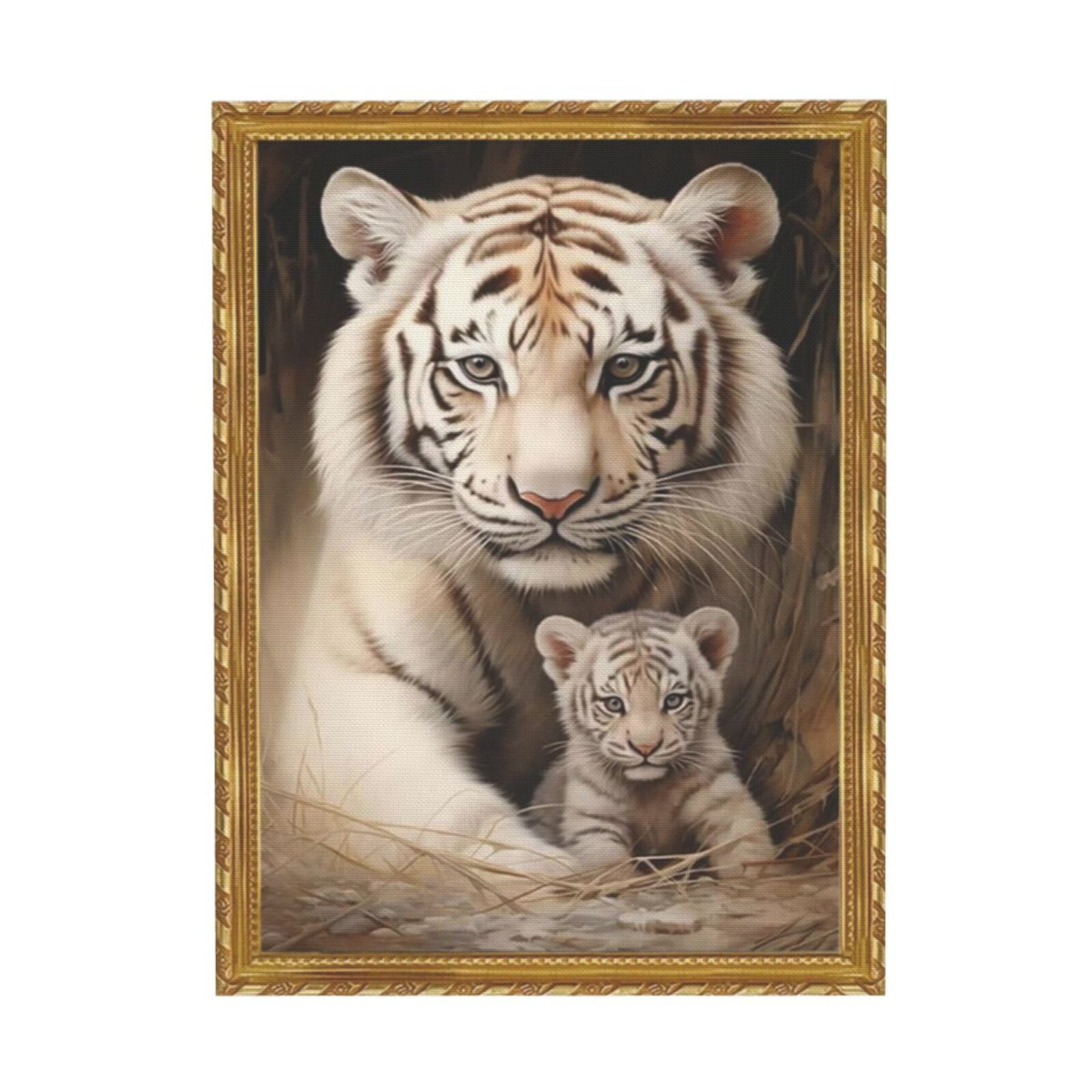 Distiny White Tiger Canvas Wall Art Tiger Mother and Baby Lovely Cats ...
