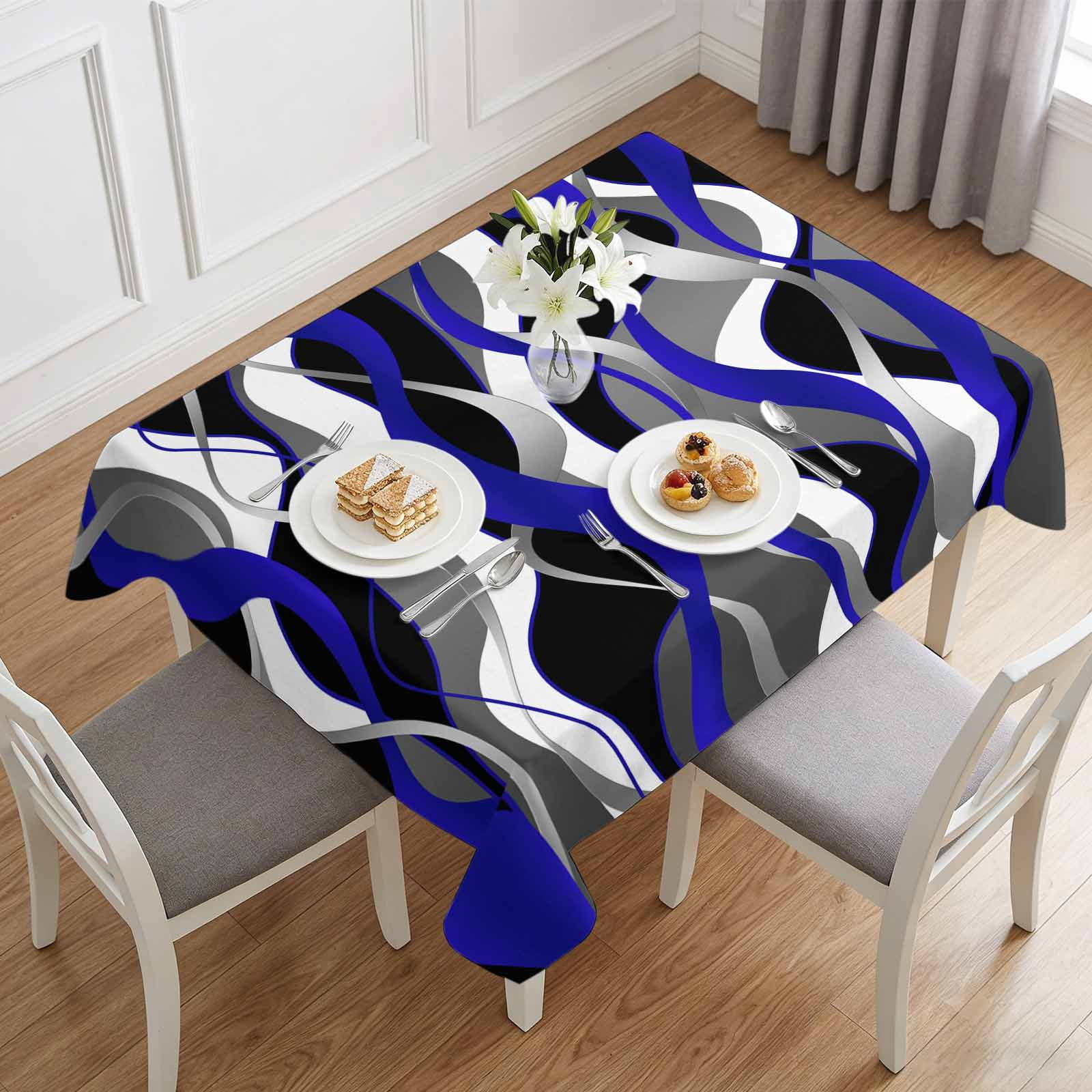 Distortion Dark Blue Stripes Table Cloth 60x84in, Waterproof Rectangle ...