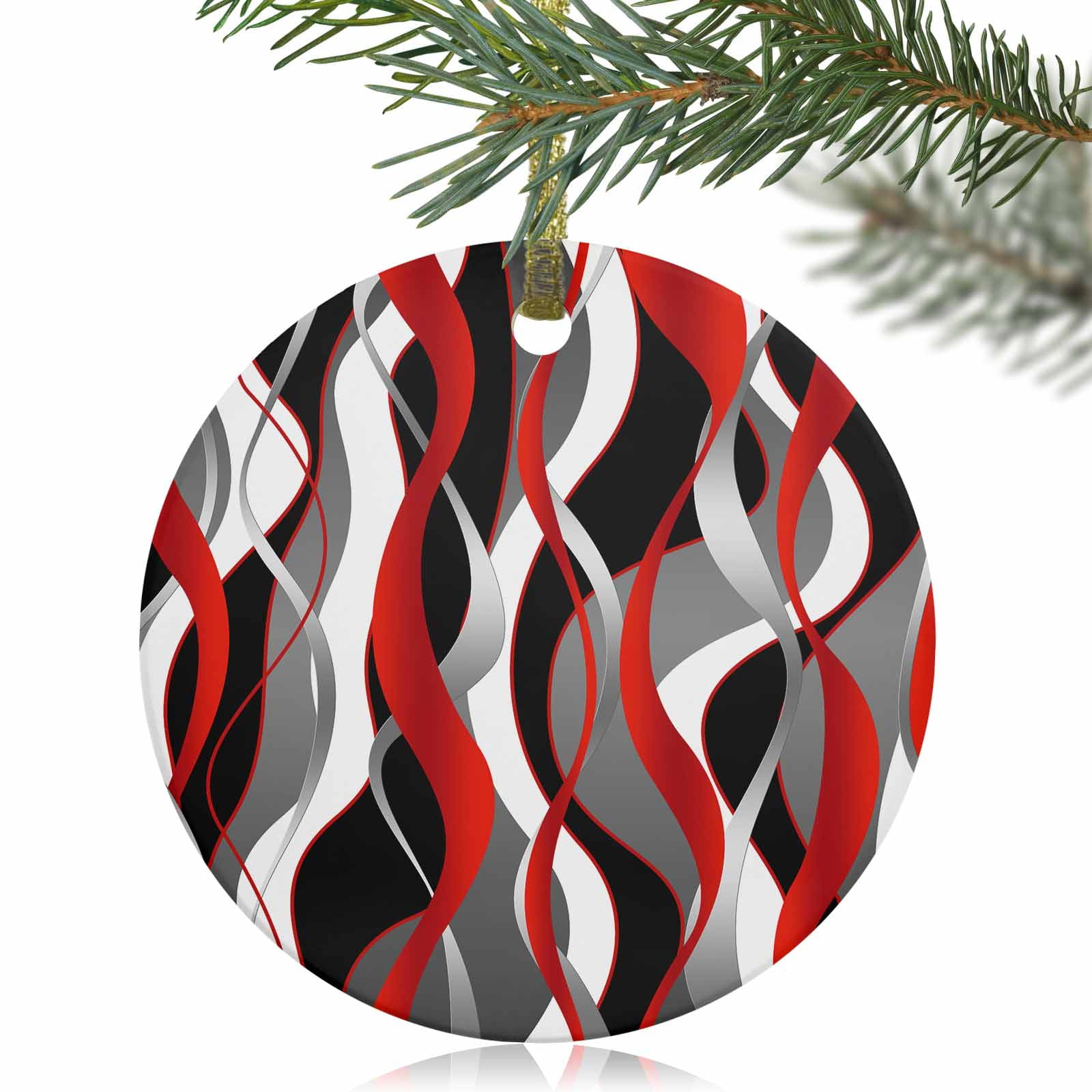 Distortion Red Stripes Christmas Ceramic Ornament 2025,3" Round Xmas ...