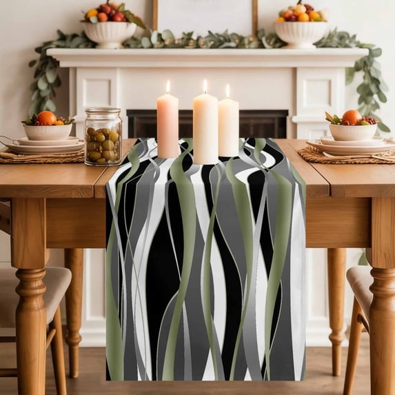 Distortion Sage Green Stripes Table Runner 70 Inches Long,Kitchen ...