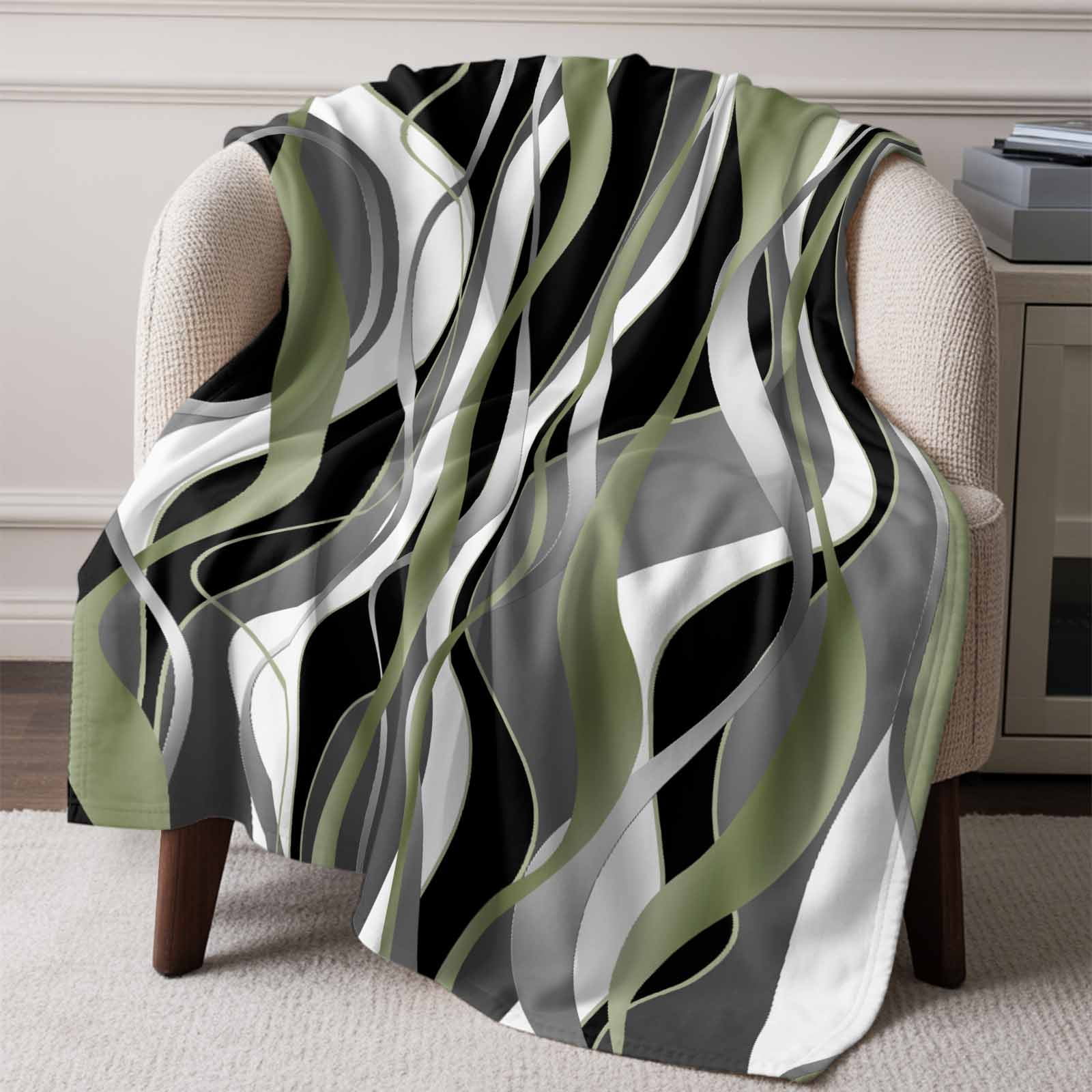 Distortion Sage Green Stripes Throw Blanket Flannel Fleece Throws ...