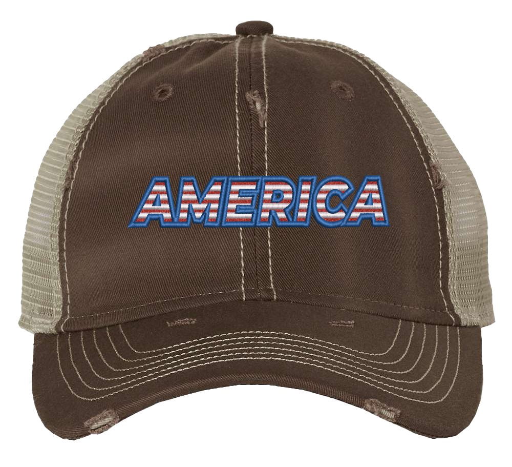 Distressed AMERICA Trucker Hat - Vintage Patriotic Cap - Flag Color ...