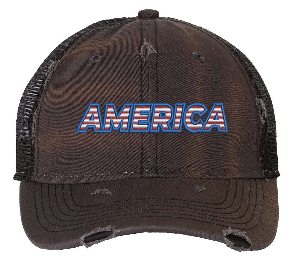Distressed AMERICA Trucker Hat - Vintage Patriotic Cap - Flag Color ...