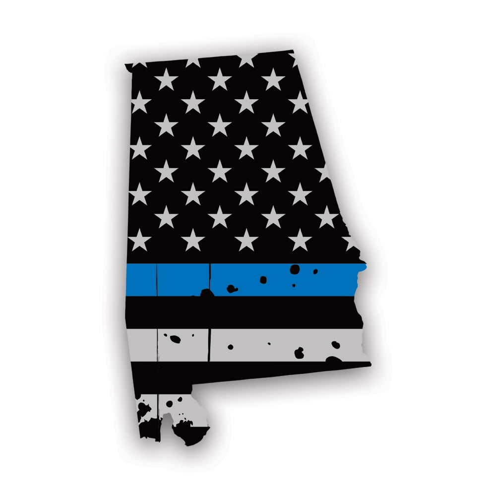 Distressed Alabama State Shaped Subdued US Flag Thin Blue Line Sticker ...