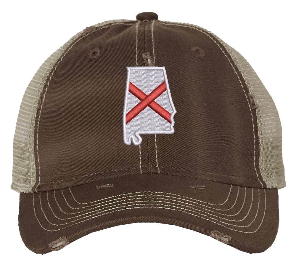 Distressed Alabama Trucker Hat - Embroidered Alabama State Flag, Mesh Snapback Cap for Men ...