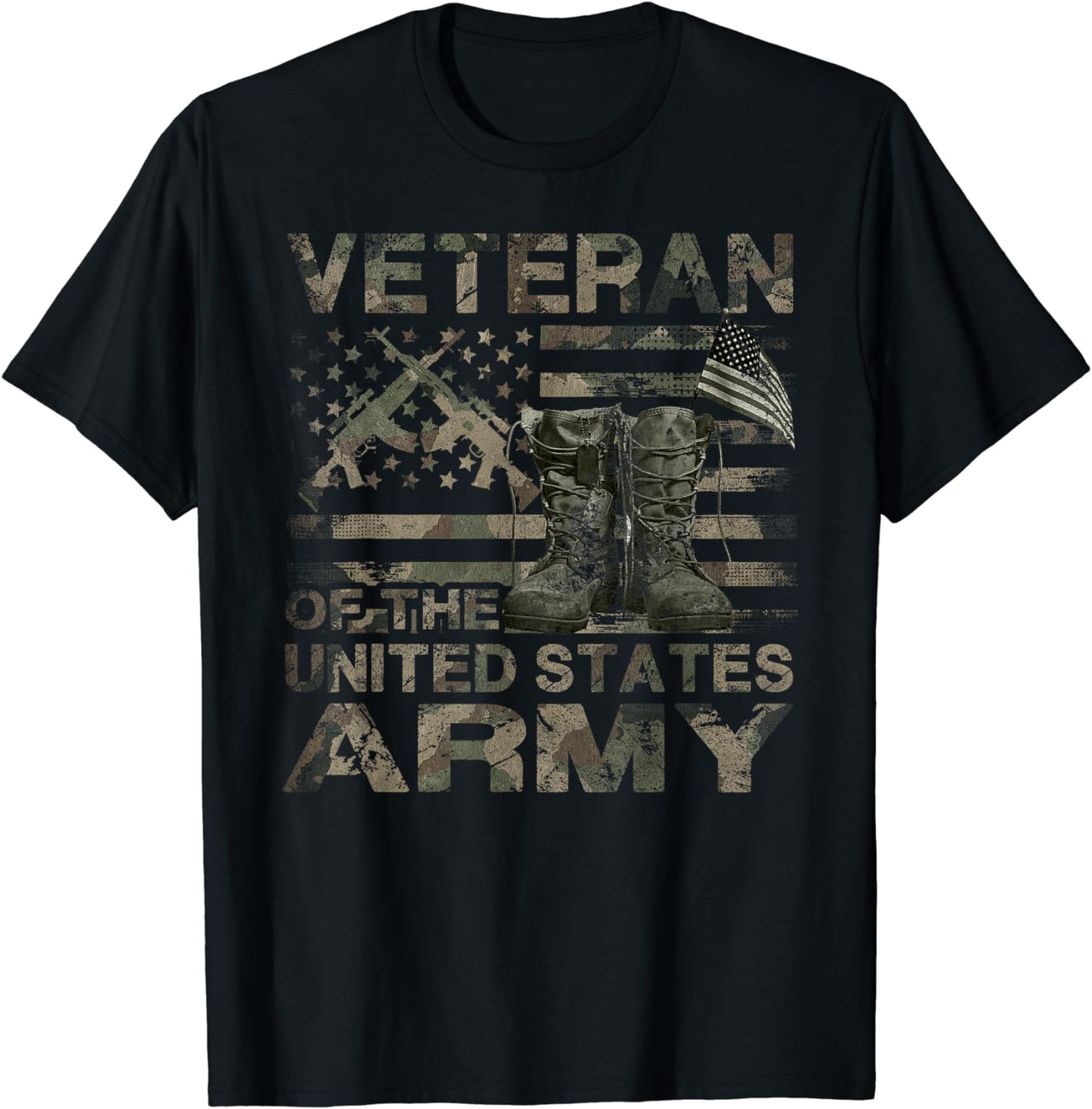 Distressed American Flag Camouflage Proud US Army Veteran T-Shirt ...