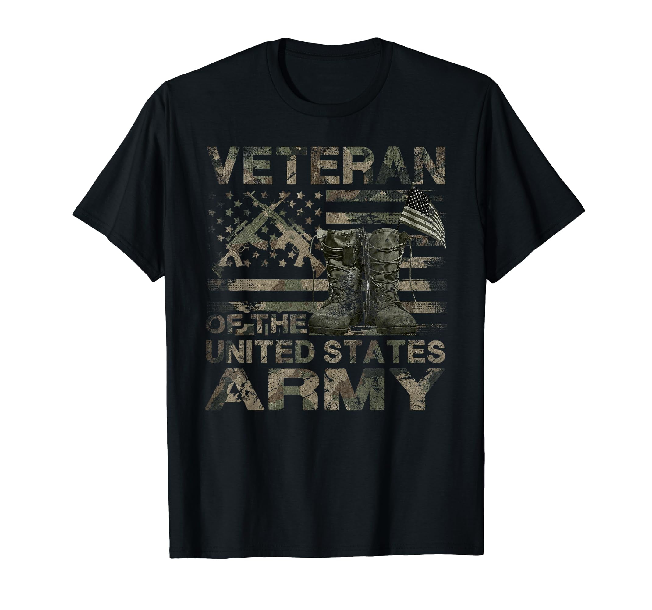 Distressed American Flag Camouflage Proud US Army Veteran T-Shirt ...