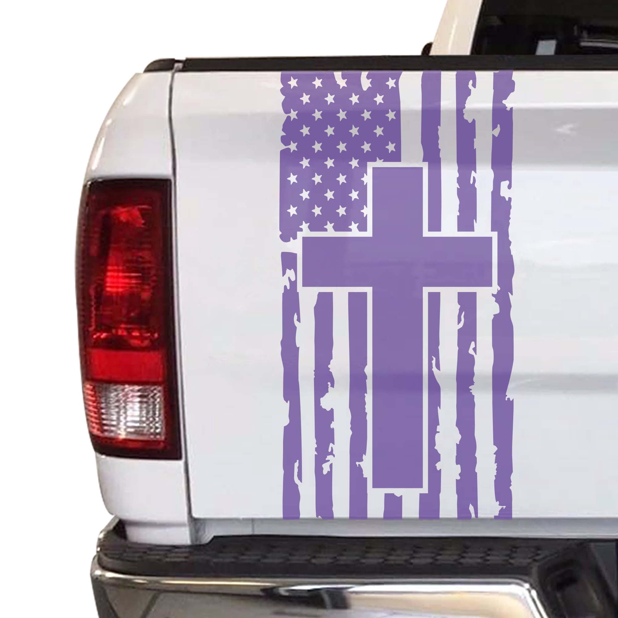 Distressed American Flag with Cross Truck Tailgate Vinyl Decal ...