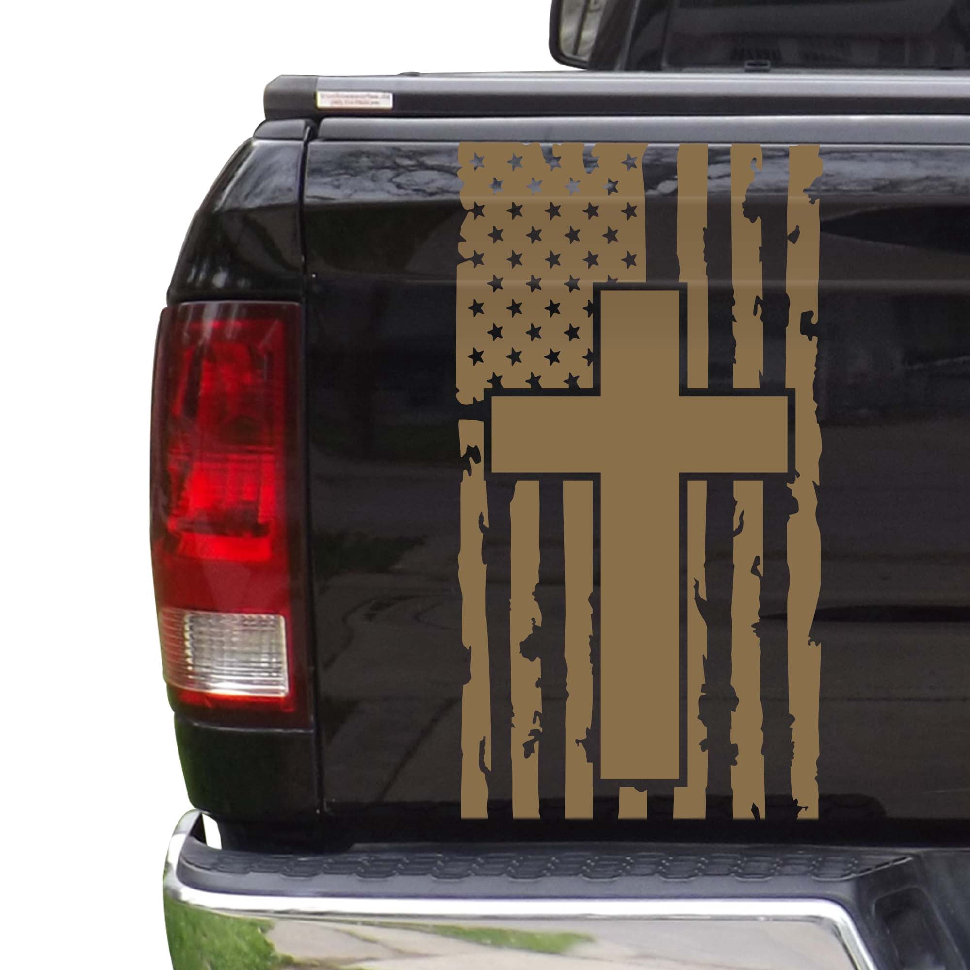 Distressed American Flag with Cross Truck Tailgate Vinyl Decal ...