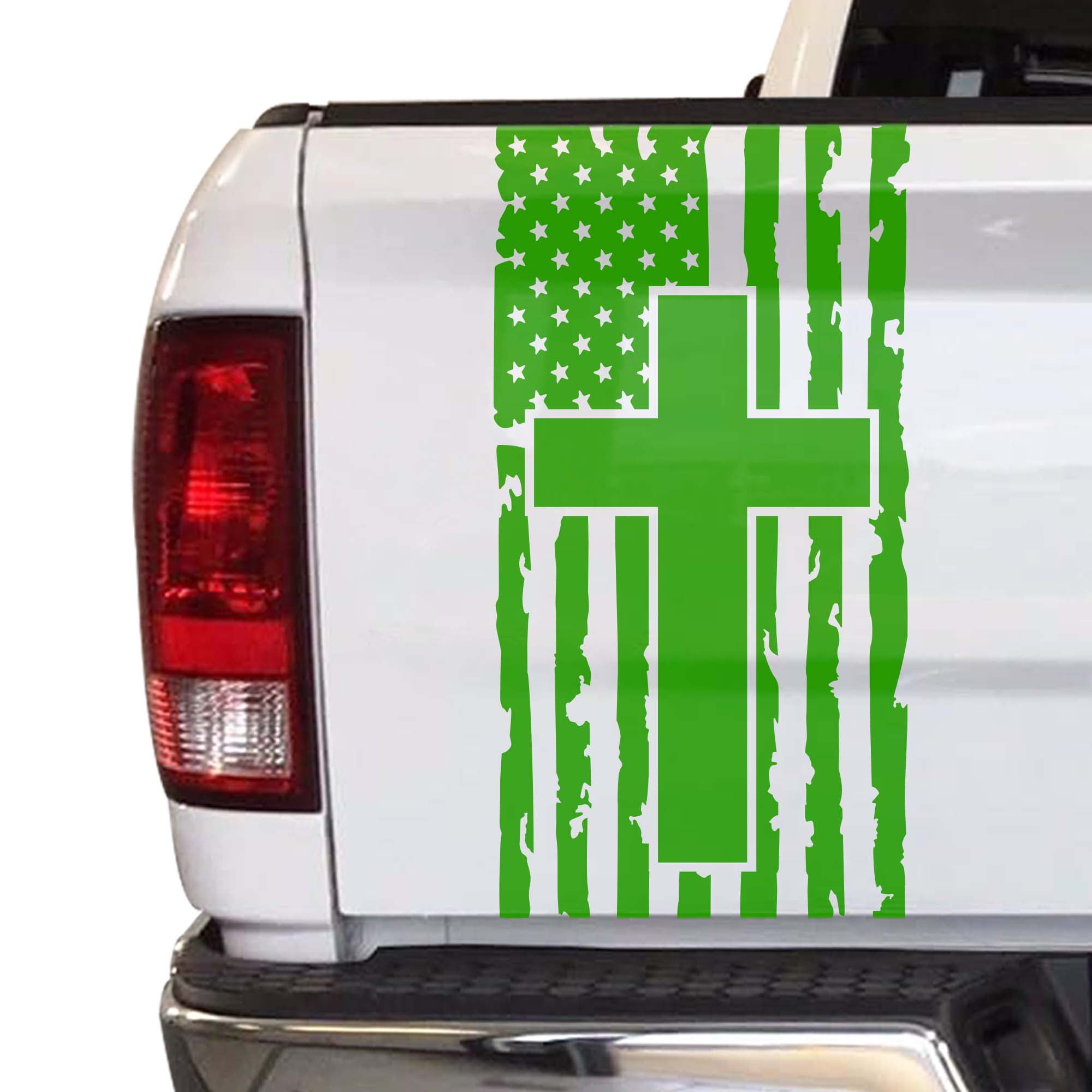 Distressed American Flag with Cross Truck Tailgate Vinyl Decal ...