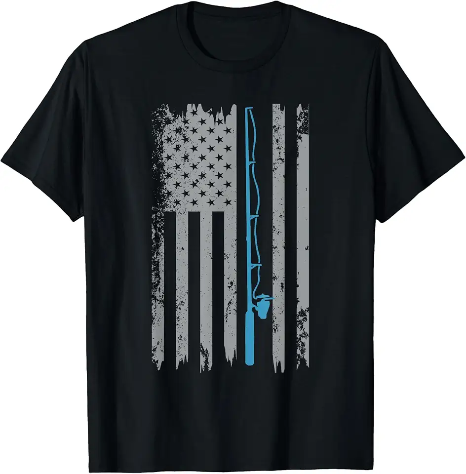 Distressed American Flag Fishing Rod Graphic Tee Shirt for Men ...