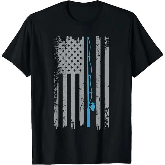 Distressed American Flag Fishing Rod Graphic Tee Shirt for Men ...