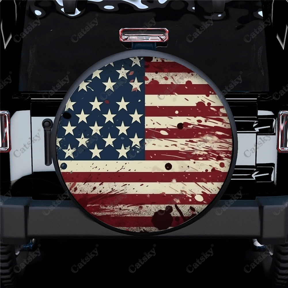 Distressed American Flag Polyester Universal Spare Wheel Tire Cover ...