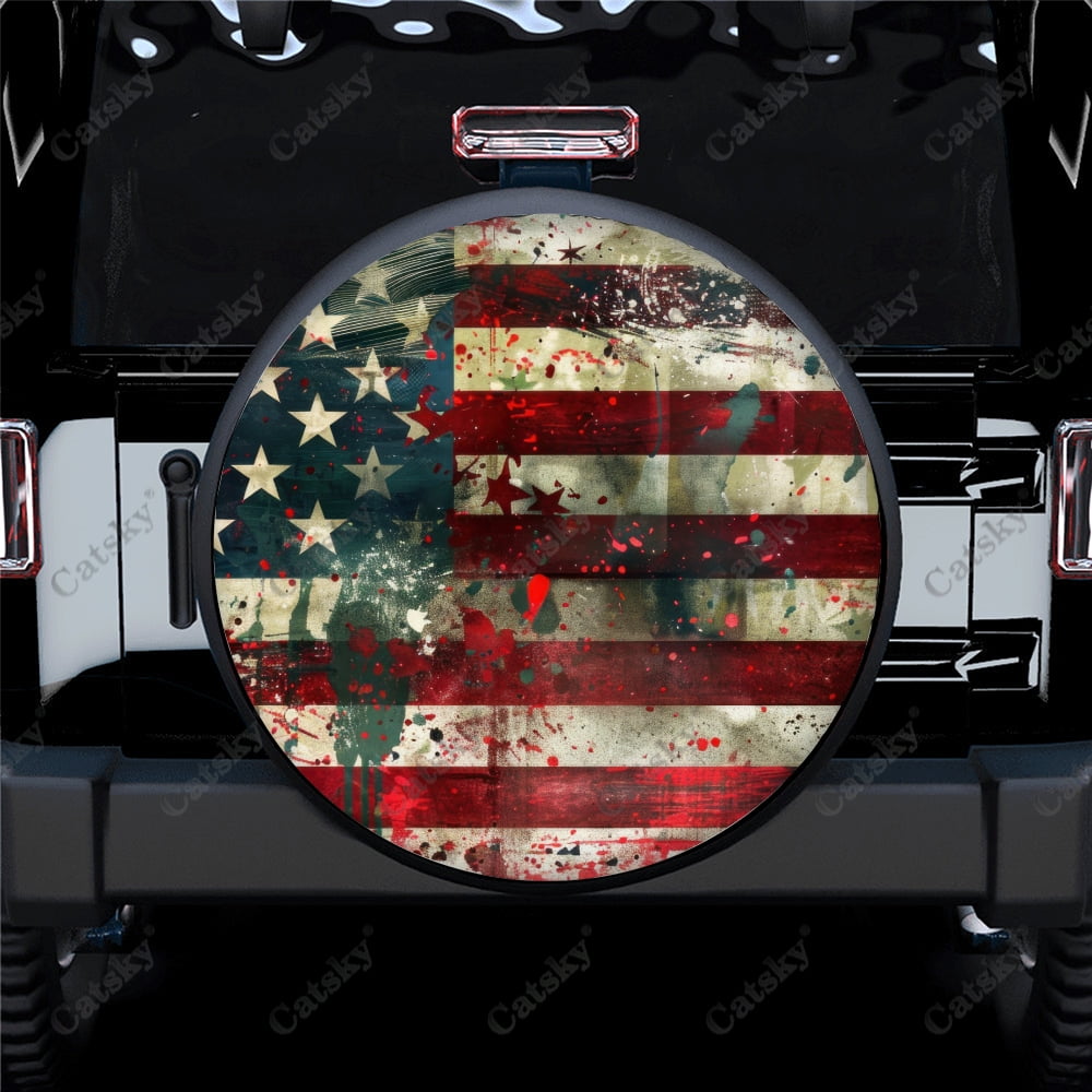 Distressed American Flag Polyester Universal Spare Wheel Tire Cover ...
