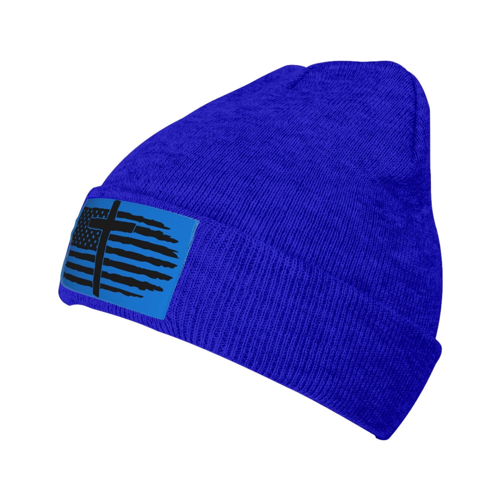 Distressed American Flag With Cross Unisex Adult Knit Beanie For Men ...