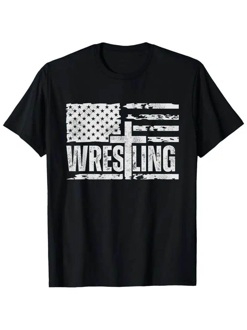 Distressed American Flag Wrestling T-Shirt | Patriotic Cross Design ...