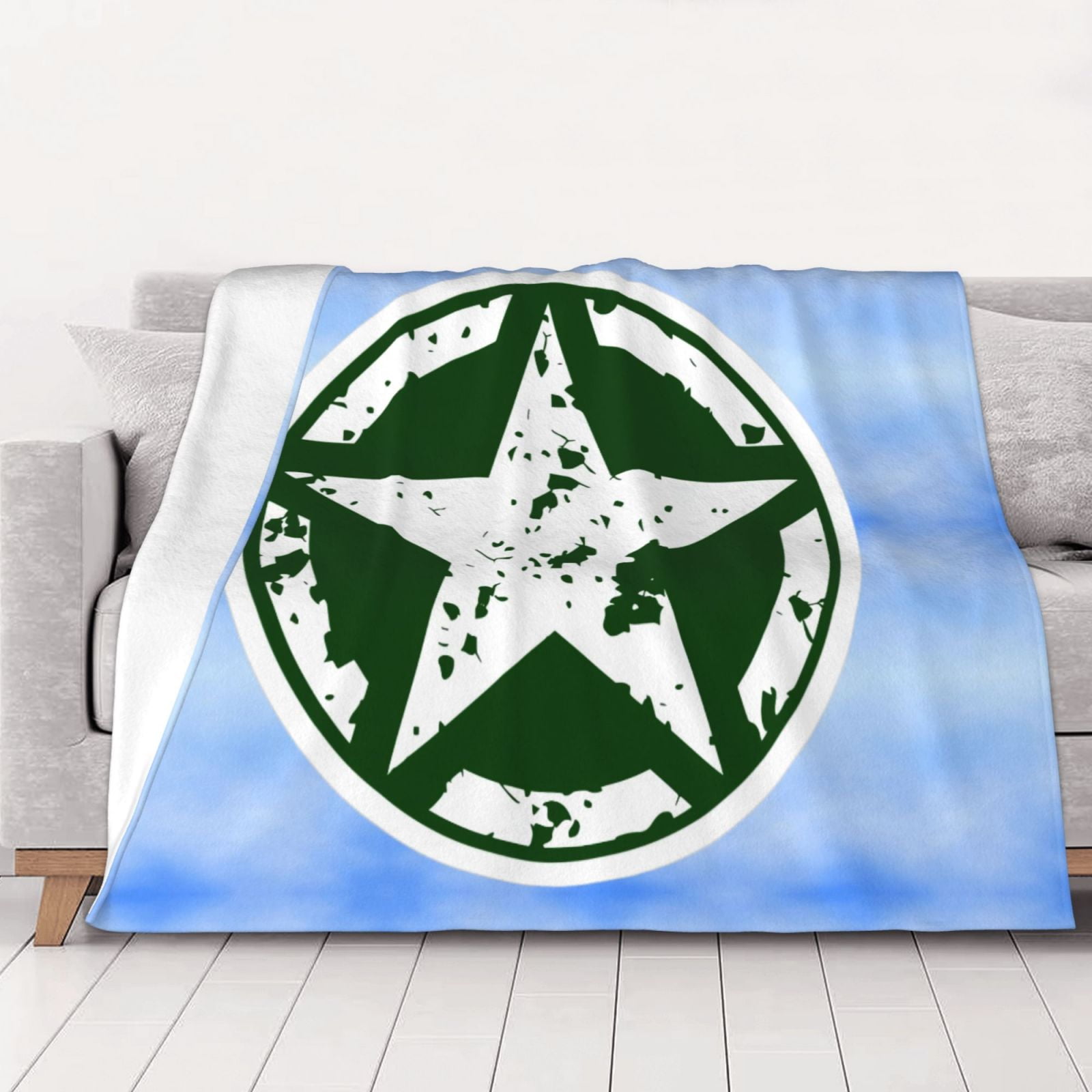 Distressed Army Star Fleece Blanket For Bed Or Sofa All Season Throw ...