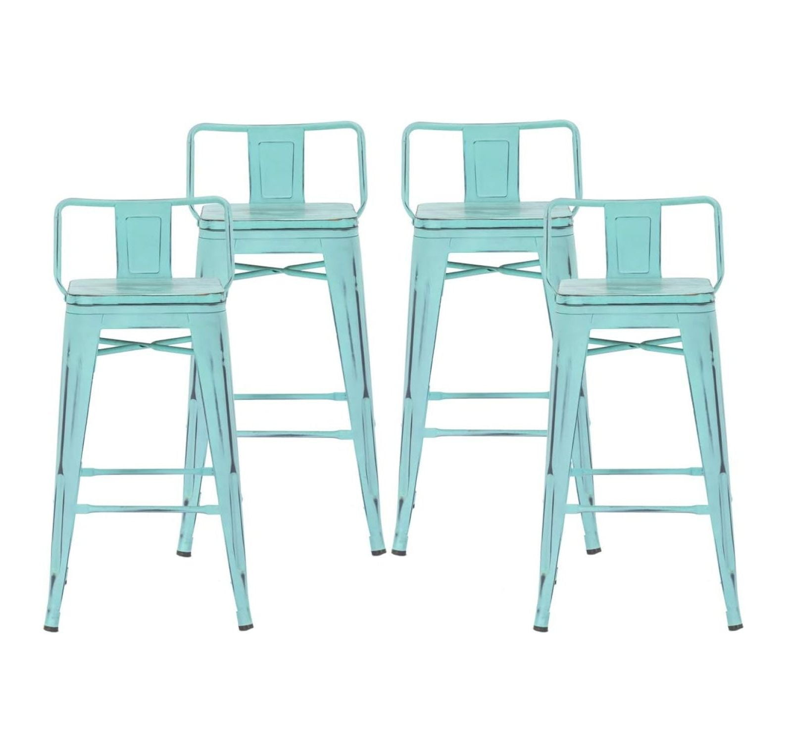 Distressed Bar Stools Set of 4 Counter Height Stools with Backrests ...