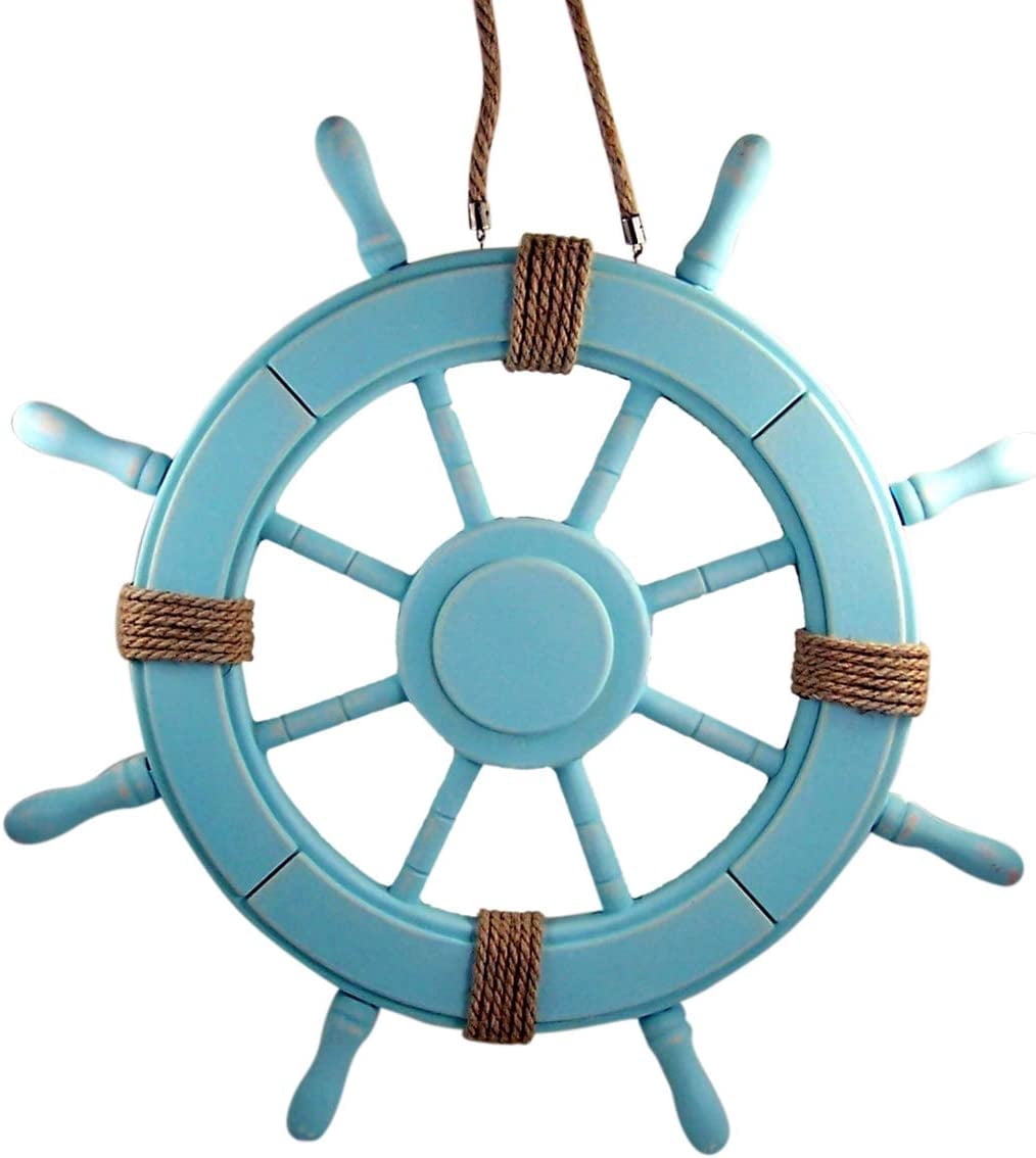 Distressed Beach Themed Home Nautical Seafoam Green Wooden Ship Wheel ...