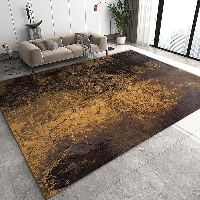 Distressed Black Gold Area Rug For Living Room, Burnt Orange Area Rugs ...